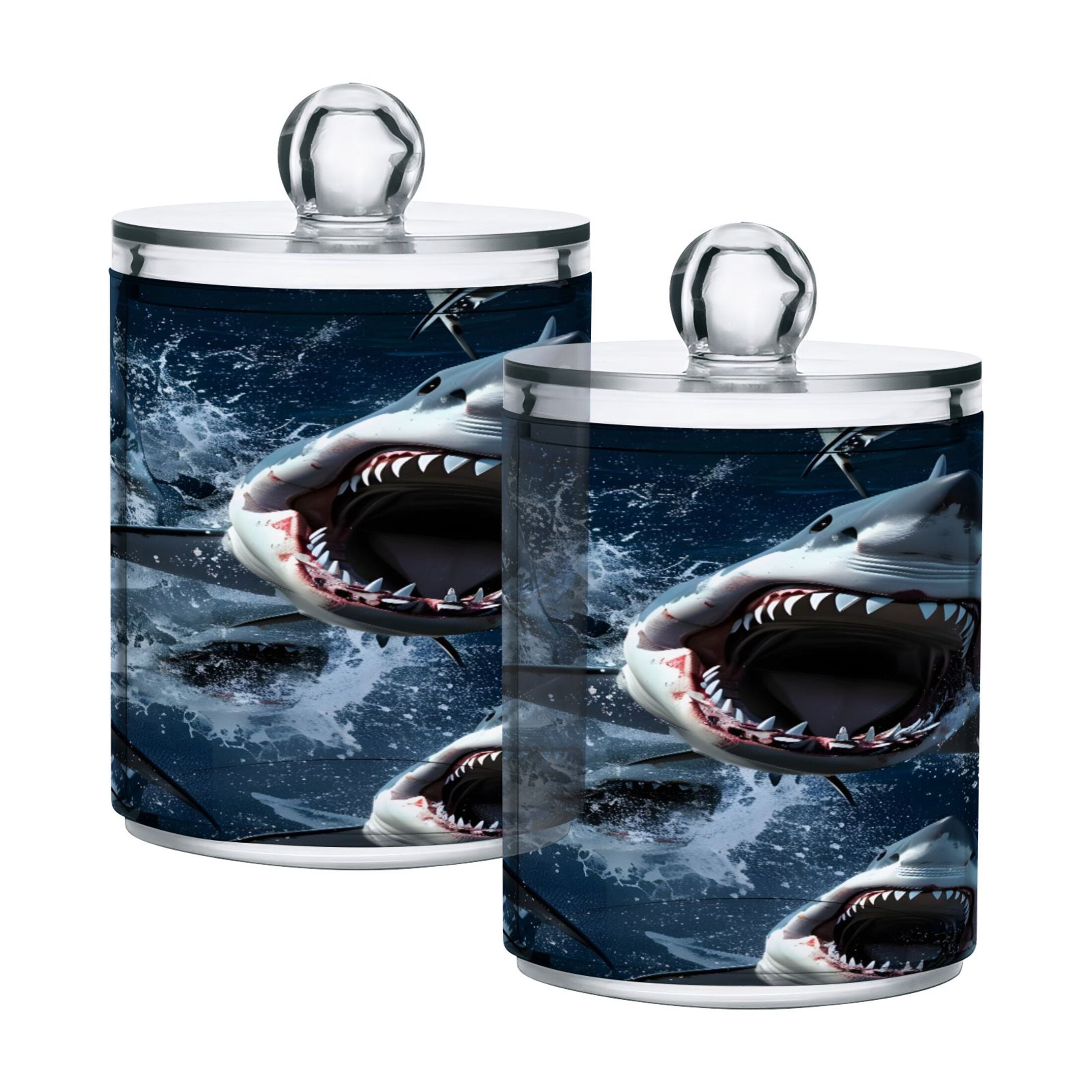 2 Pack Qtip Holder Dispenser Fierce Sharks on Sea Clear Plastic Storage ...