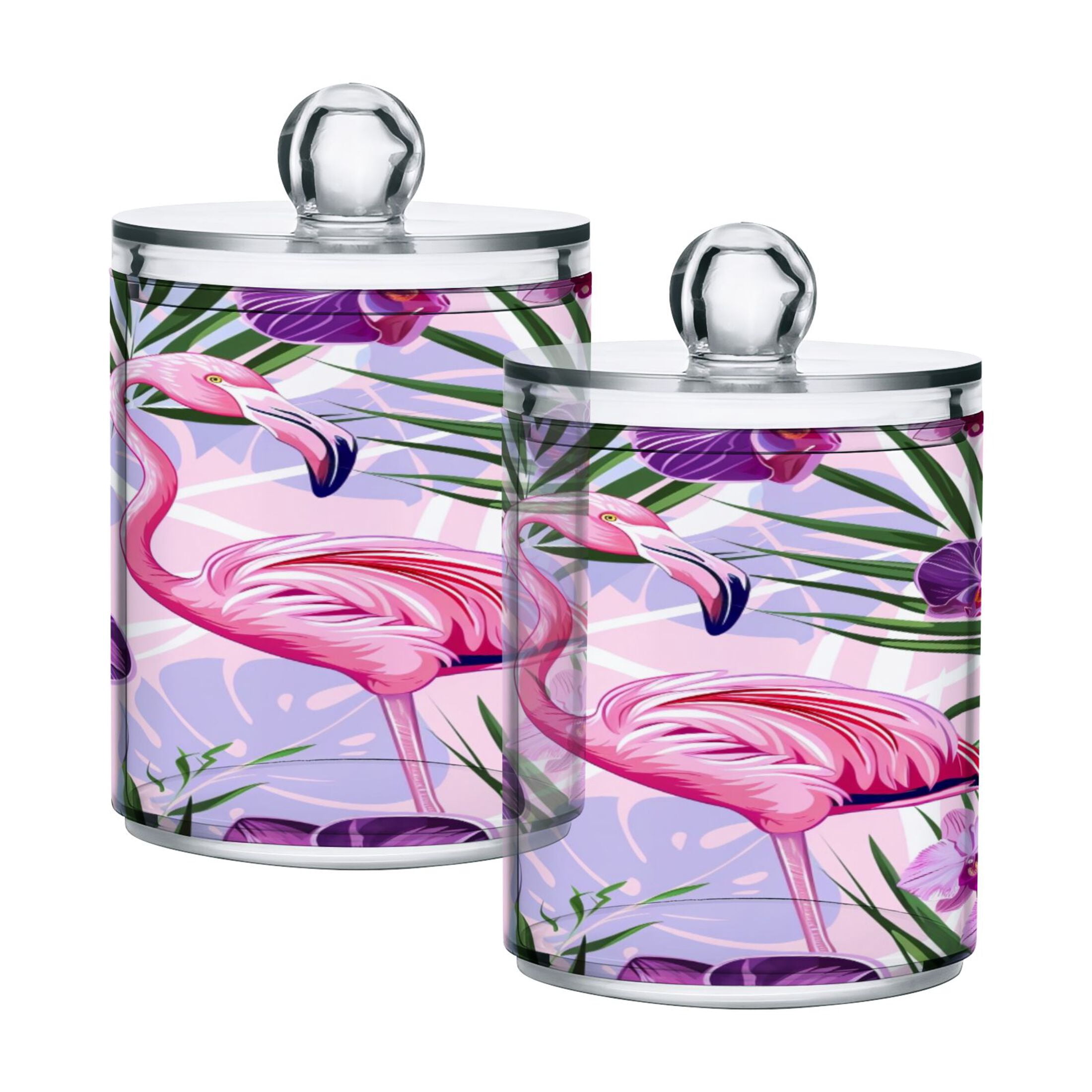 2 Pack Qtip Holder Dispenser Flamingo with Phalaenopsis Clear Plastic ...