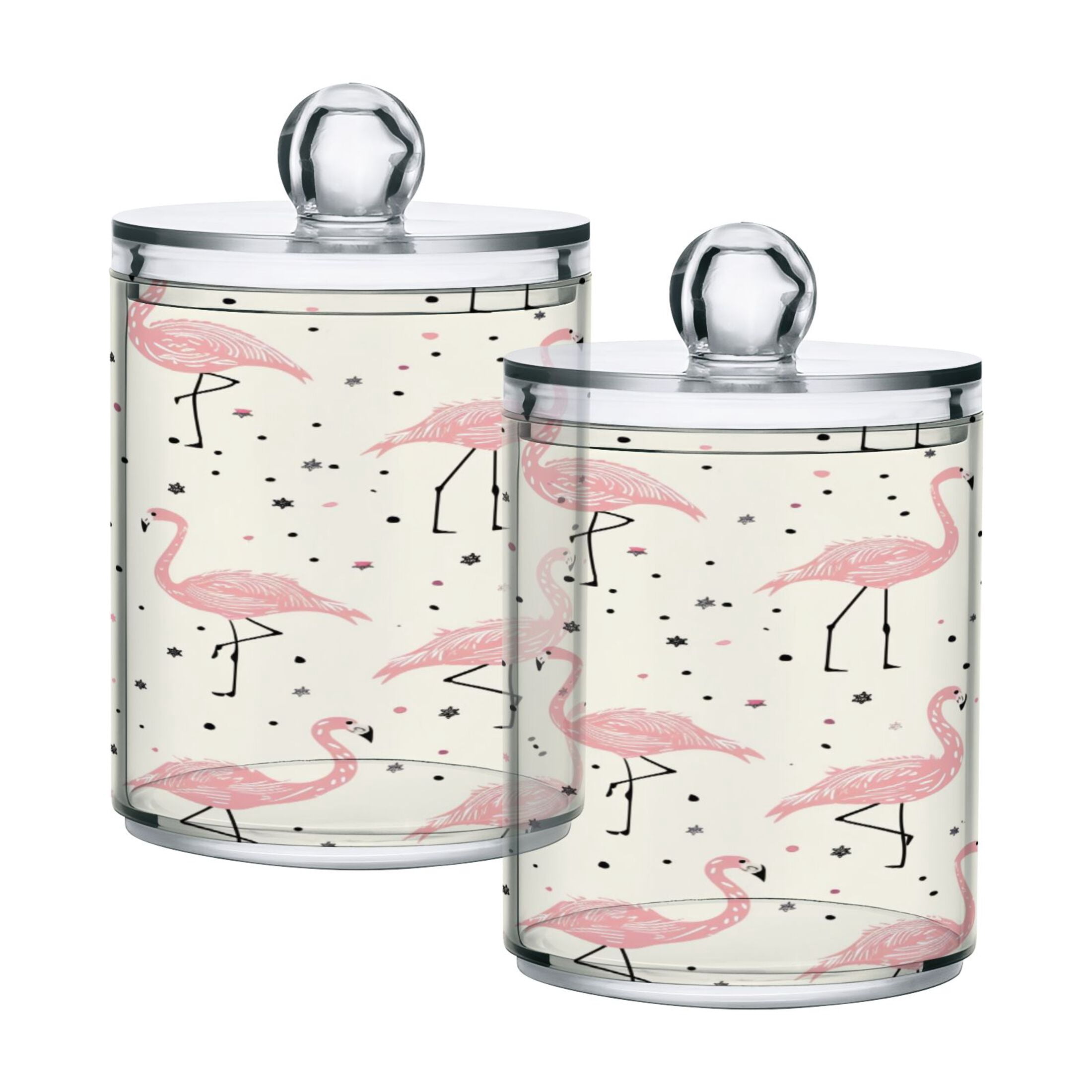 2 Pack Qtip Holder Dispenser Flamingo with Polka Dots Clear Plastic ...