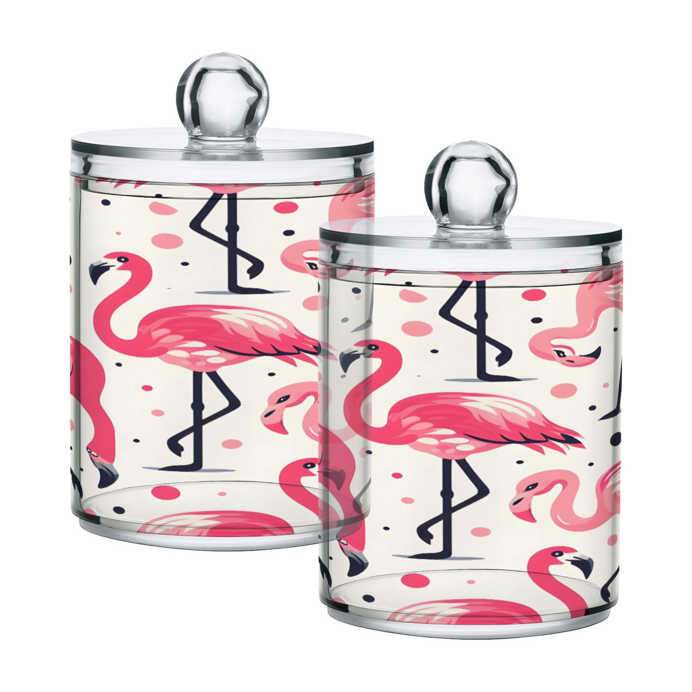 2 Pack Qtip Holder Dispenser Flamingos with Polka Dot Clear Plastic ...