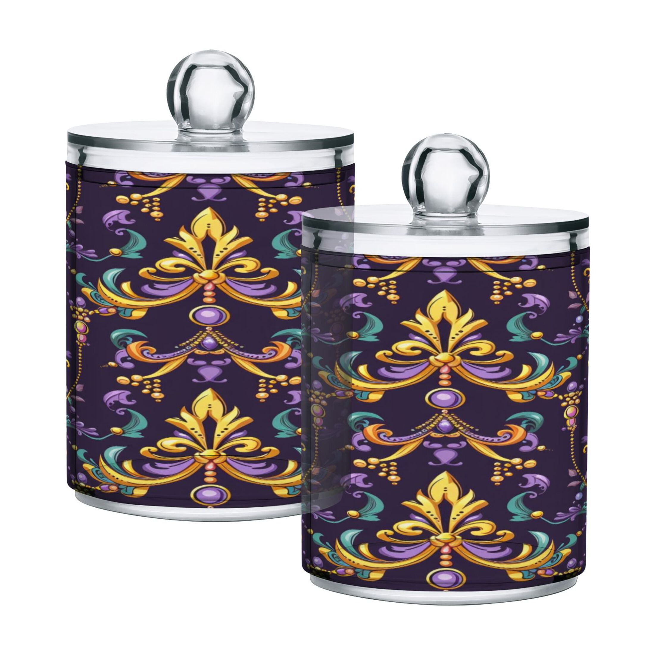 2 Pack Qtip Holder Dispenser Fleur De Lis and Beads Clear Plastic ...