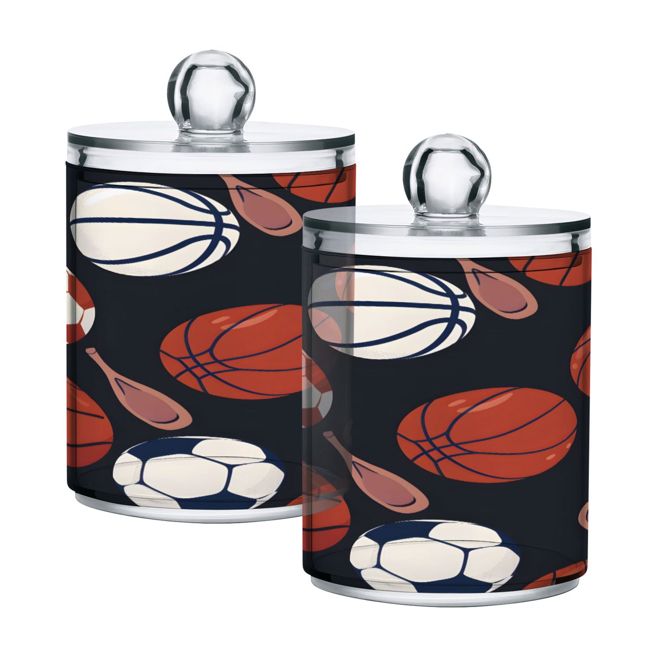 2 Pack Qtip Holder Dispenser Football and Basketball Clear Plastic ...