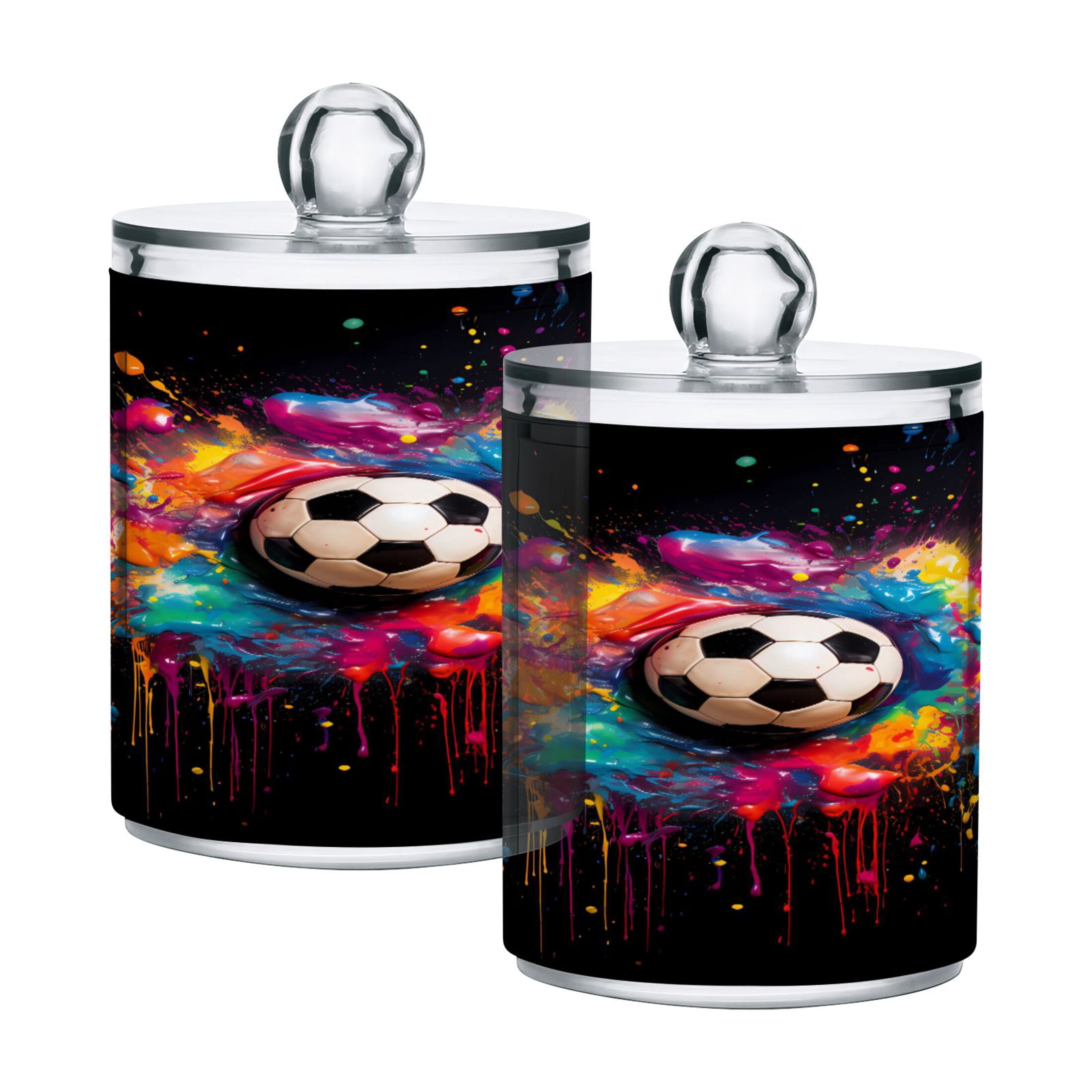 2 Pack Qtip Holder Dispenser Football on Pigment Clear Plastic Storage ...