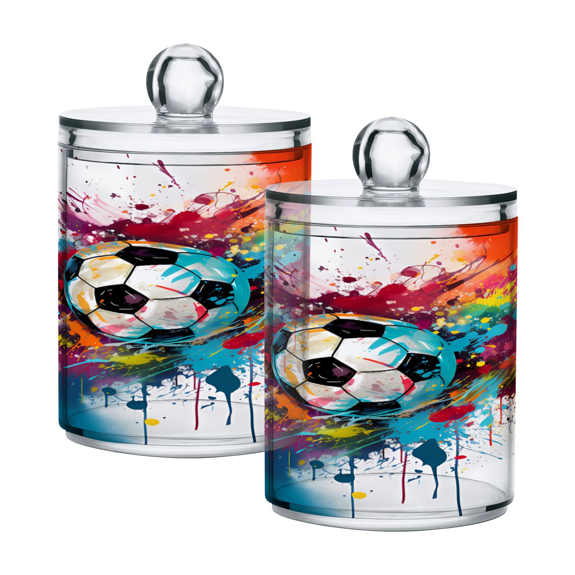 2 Pack Qtip Holder Dispenser Football with Colorful Graffiti Clear ...