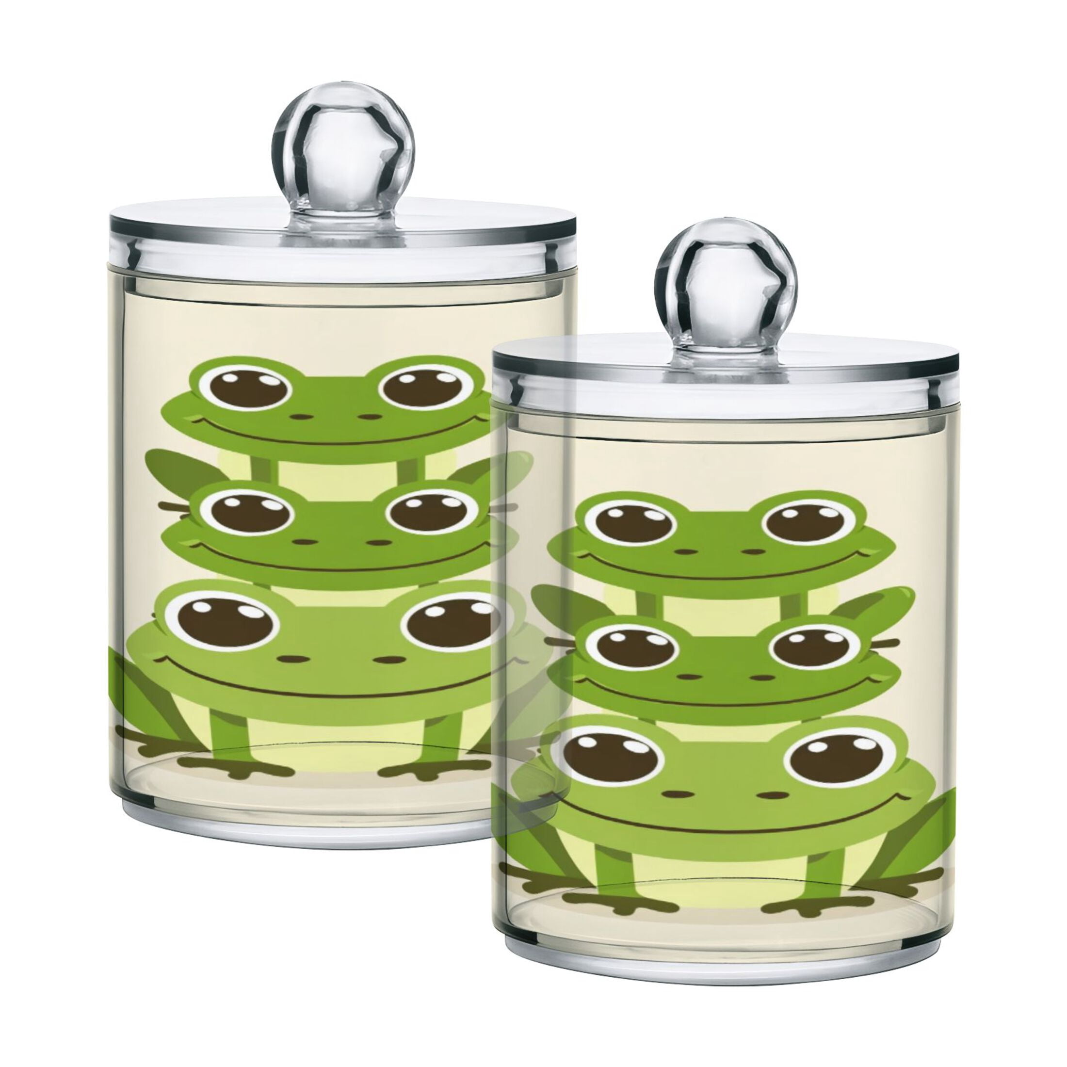 2 Pack Qtip Holder Dispenser Frogs Stack on Each Other Clear Plastic ...