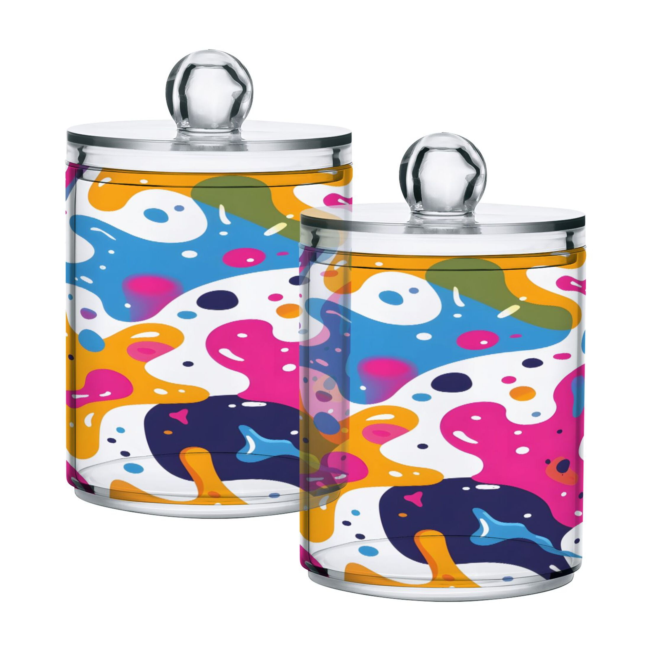 2 Pack Qtip Holder Dispenser Funny Colorful Blobs Clear Plastic Storage ...