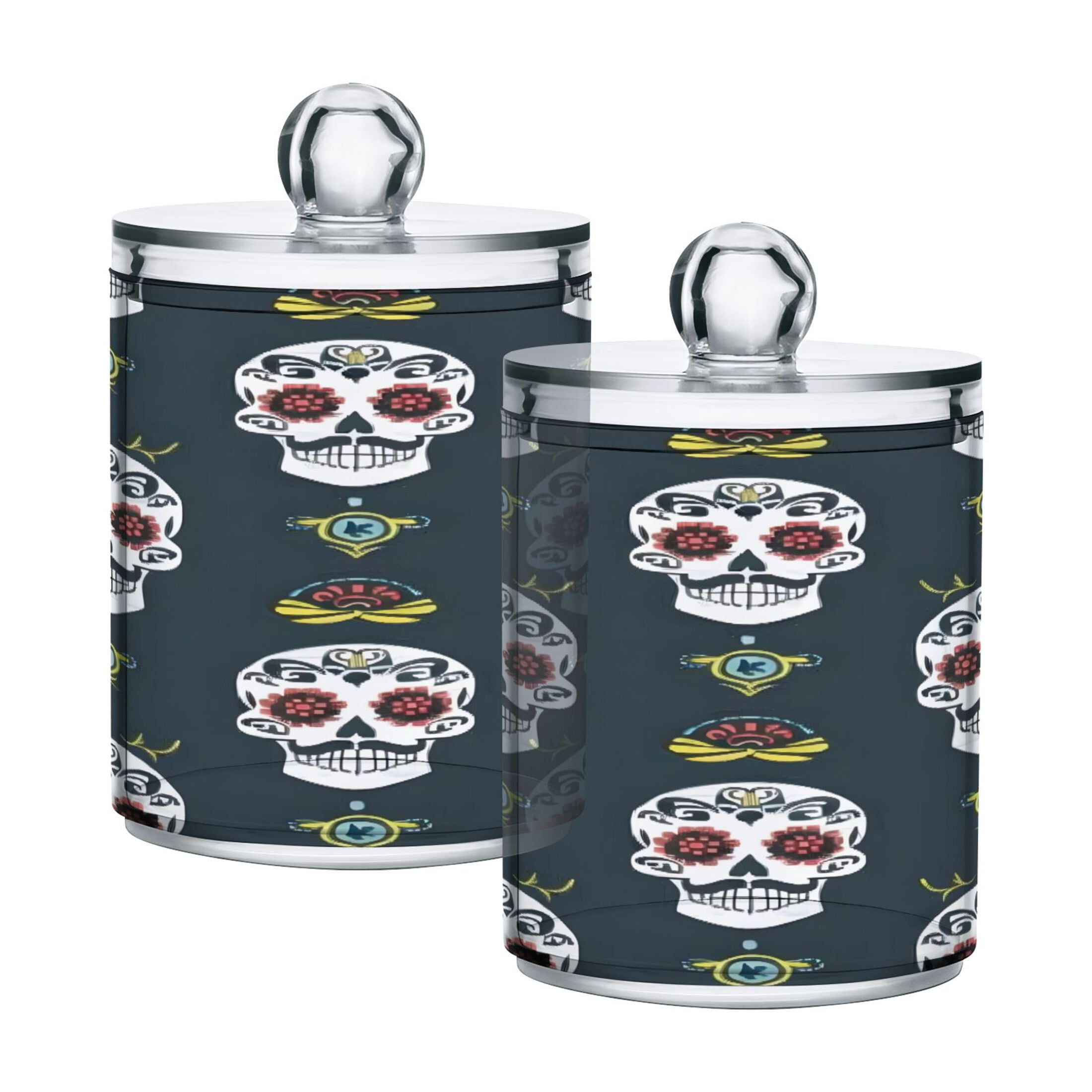 2 Pack Qtip Holder Dispenser Funny Cool Skull Clear Plastic Storage ...