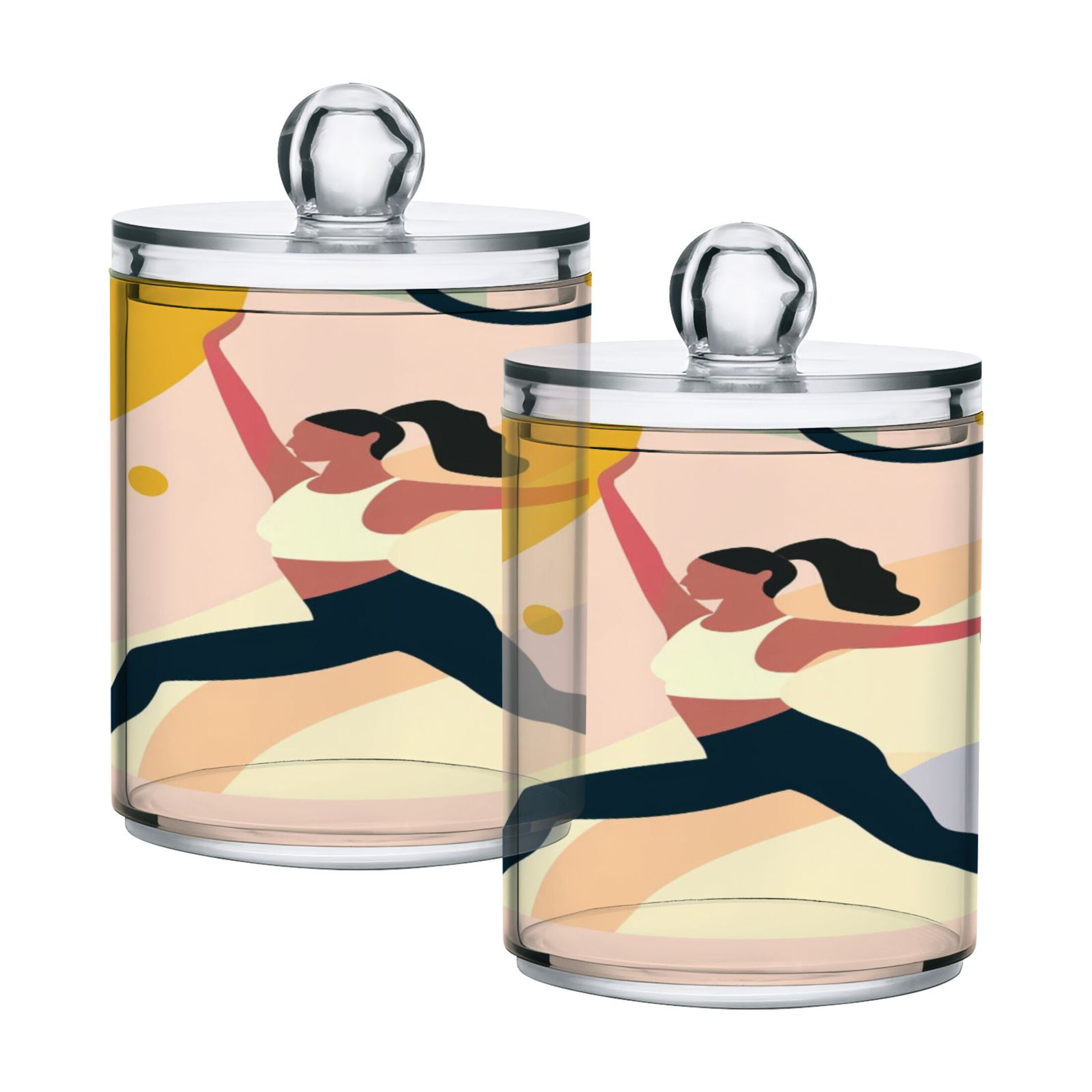 2 Pack Qtip Holder Dispenser Girl in Sports Clear Plastic Storage ...