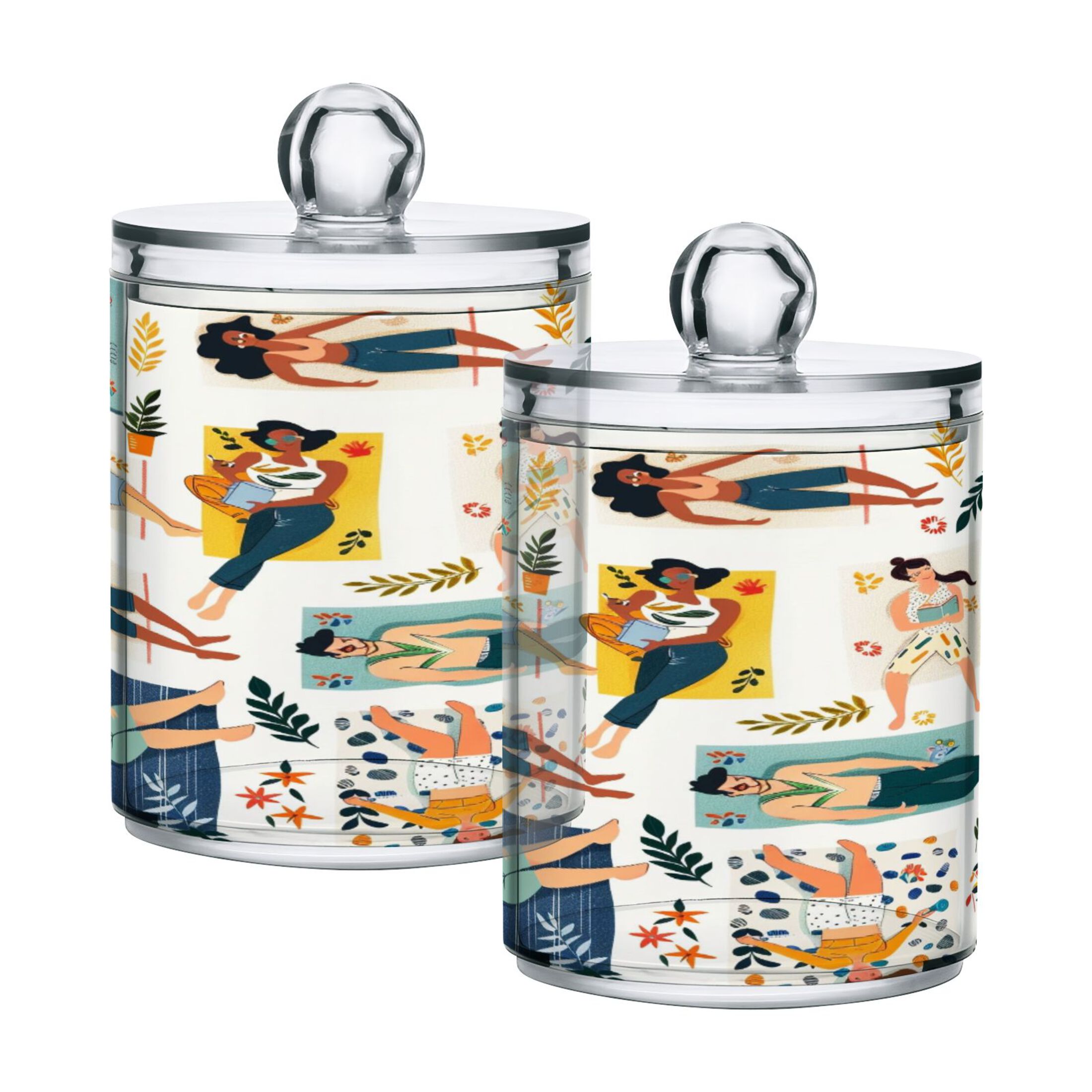 2 Pack Qtip Holder Dispenser Girls Lying Down Clear Plastic Storage ...