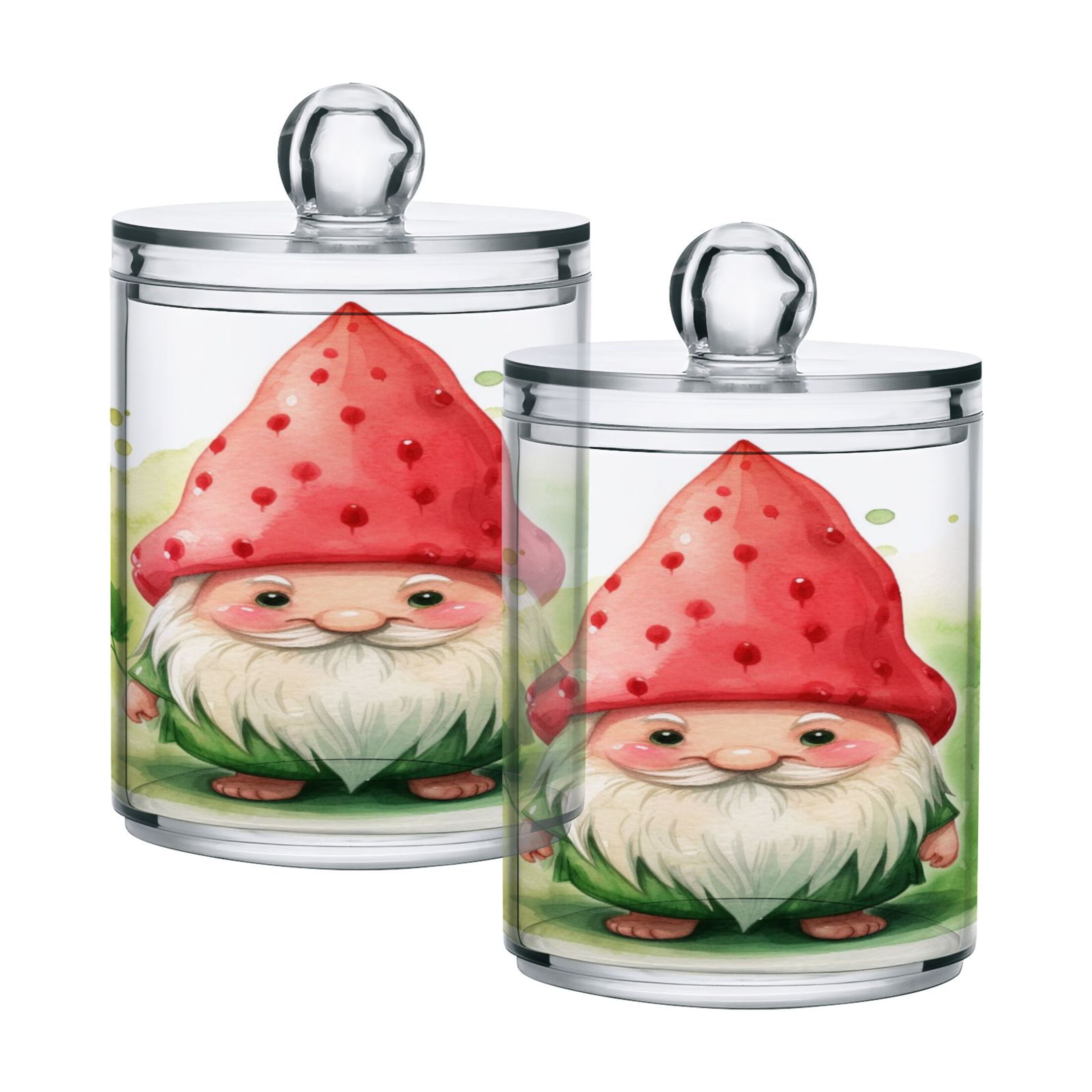 2 Pack Qtip Holder Dispenser Gnomes with Green Leaves Clear Plastic ...