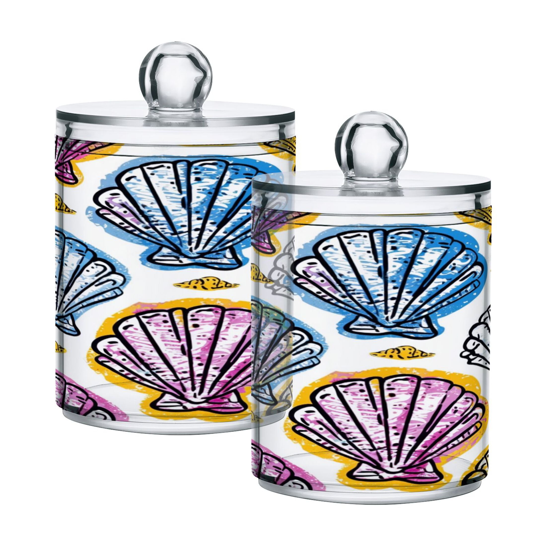 2 Pack Qtip Holder Dispenser Graphic Seashells Clear Plastic Storage ...