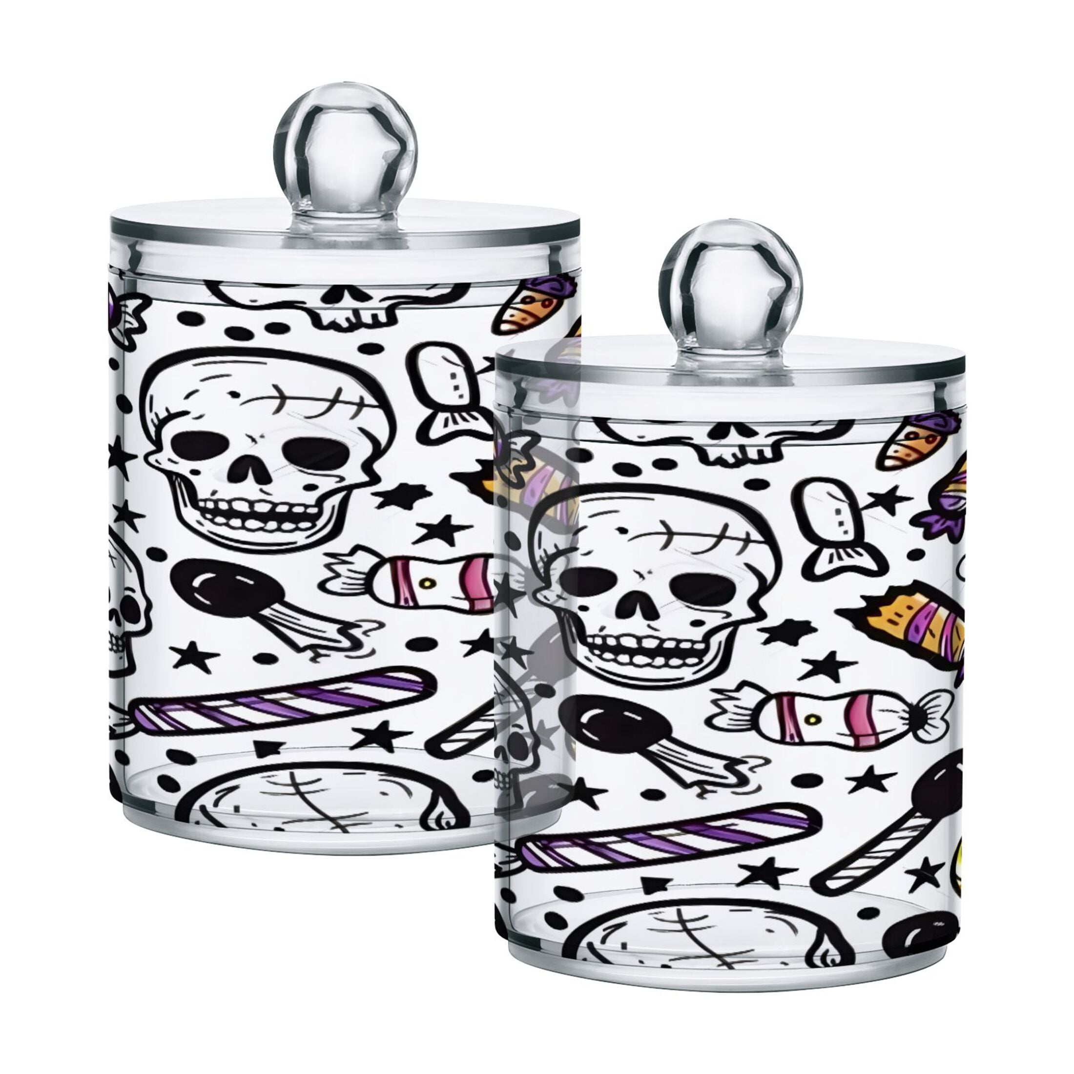 2 Pack Qtip Holder Dispenser Halloween Candy Skull Star Clear Plastic ...