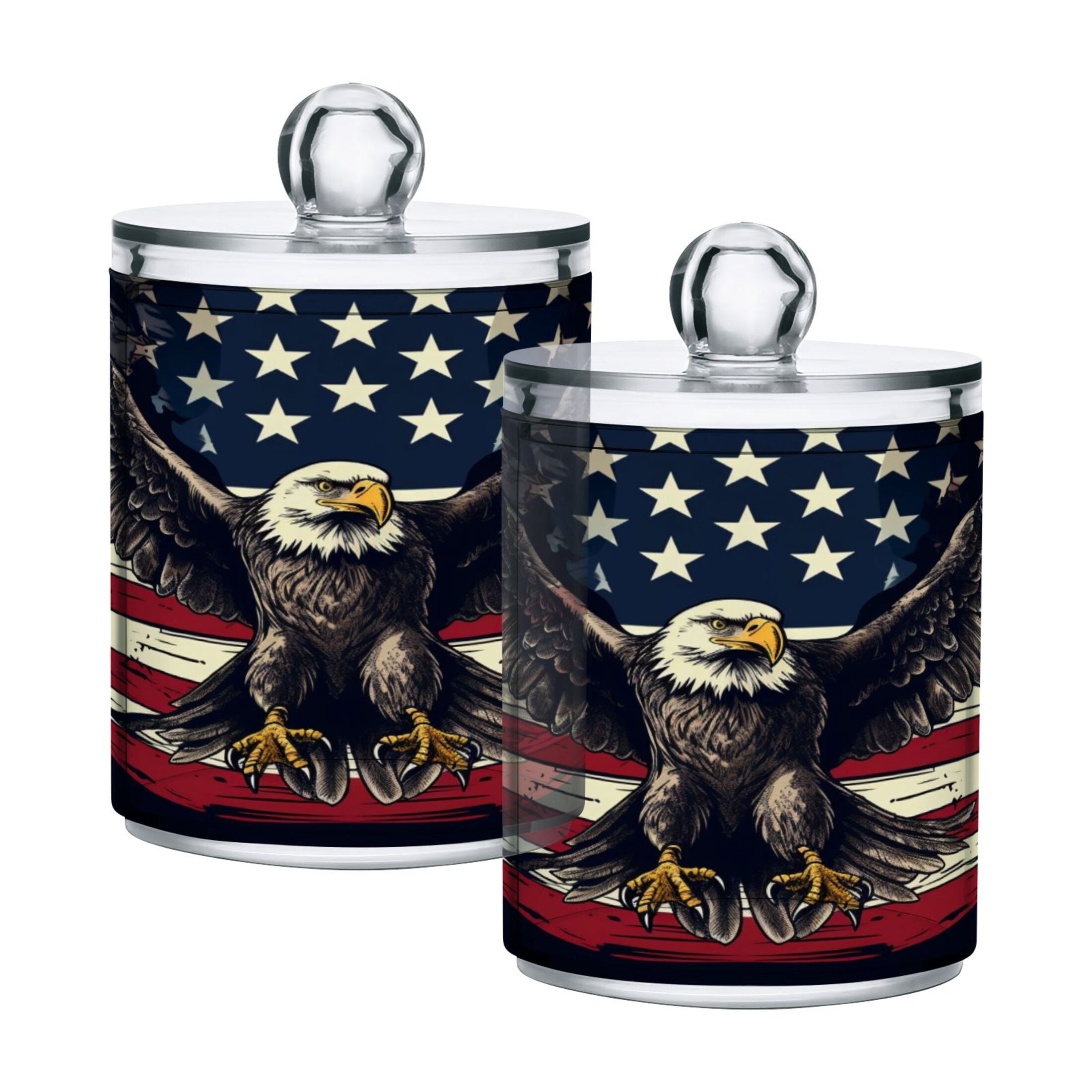 2 Pack Qtip Holder Dispenser Hand Drawn Eagle and American Flag Clear ...