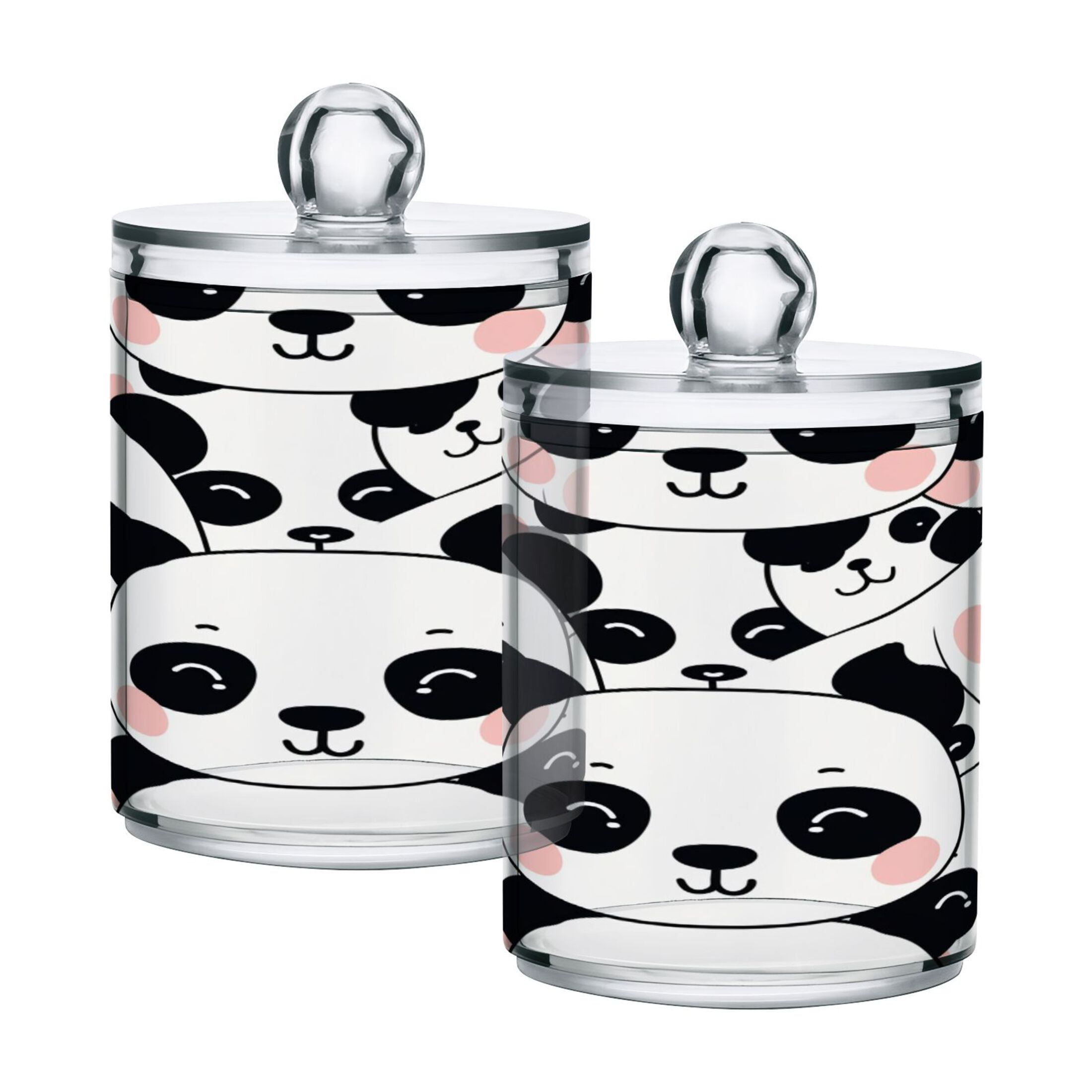 2 Pack Qtip Holder Dispenser Happy Cute Pandas Clear Plastic Storage ...