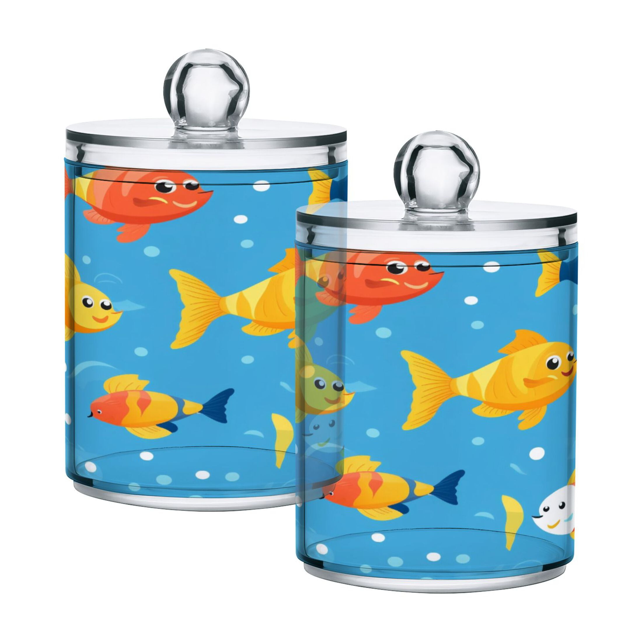 2 Pack Qtip Holder Dispenser Happy Fish on Sea Clear Plastic Storage ...
