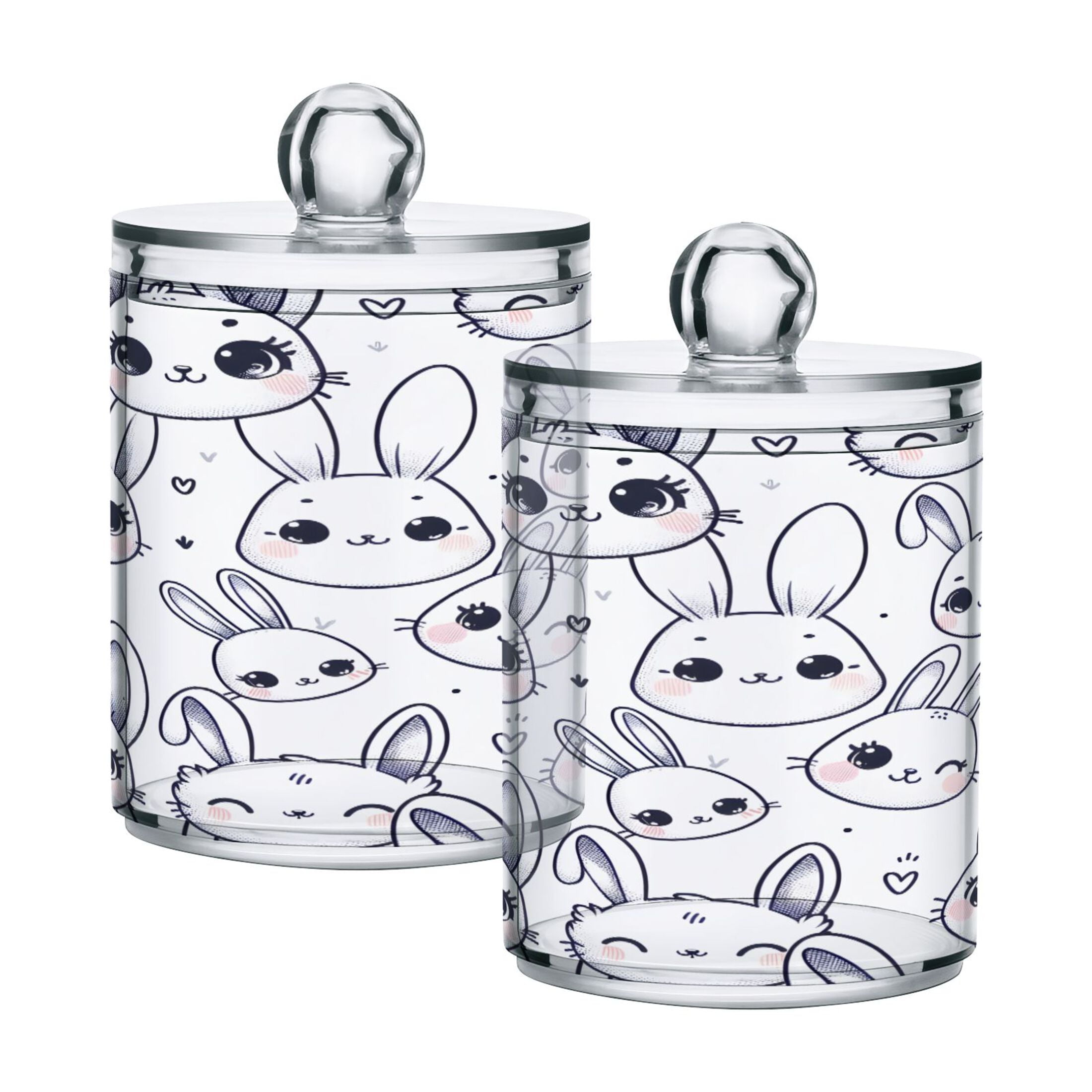 2 Pack Qtip Holder Dispenser Happy Rabbit Face Clear Plastic Storage ...