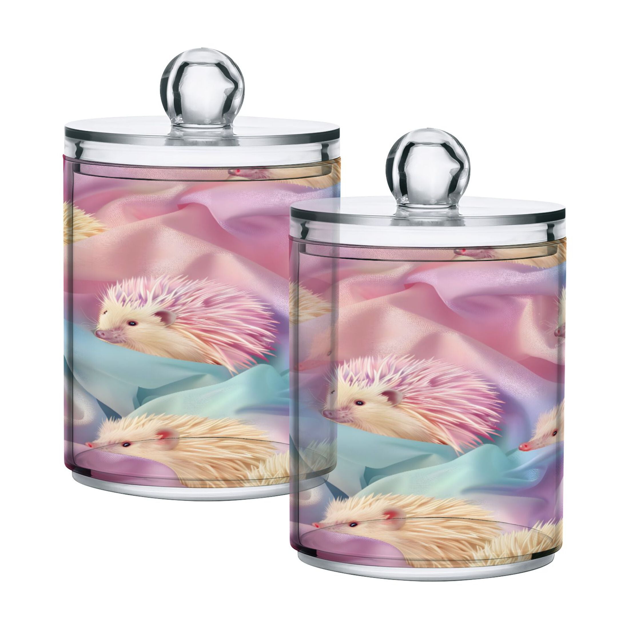 2 Pack Qtip Holder Dispenser Hedgehog on Cloth Clear Plastic Storage ...