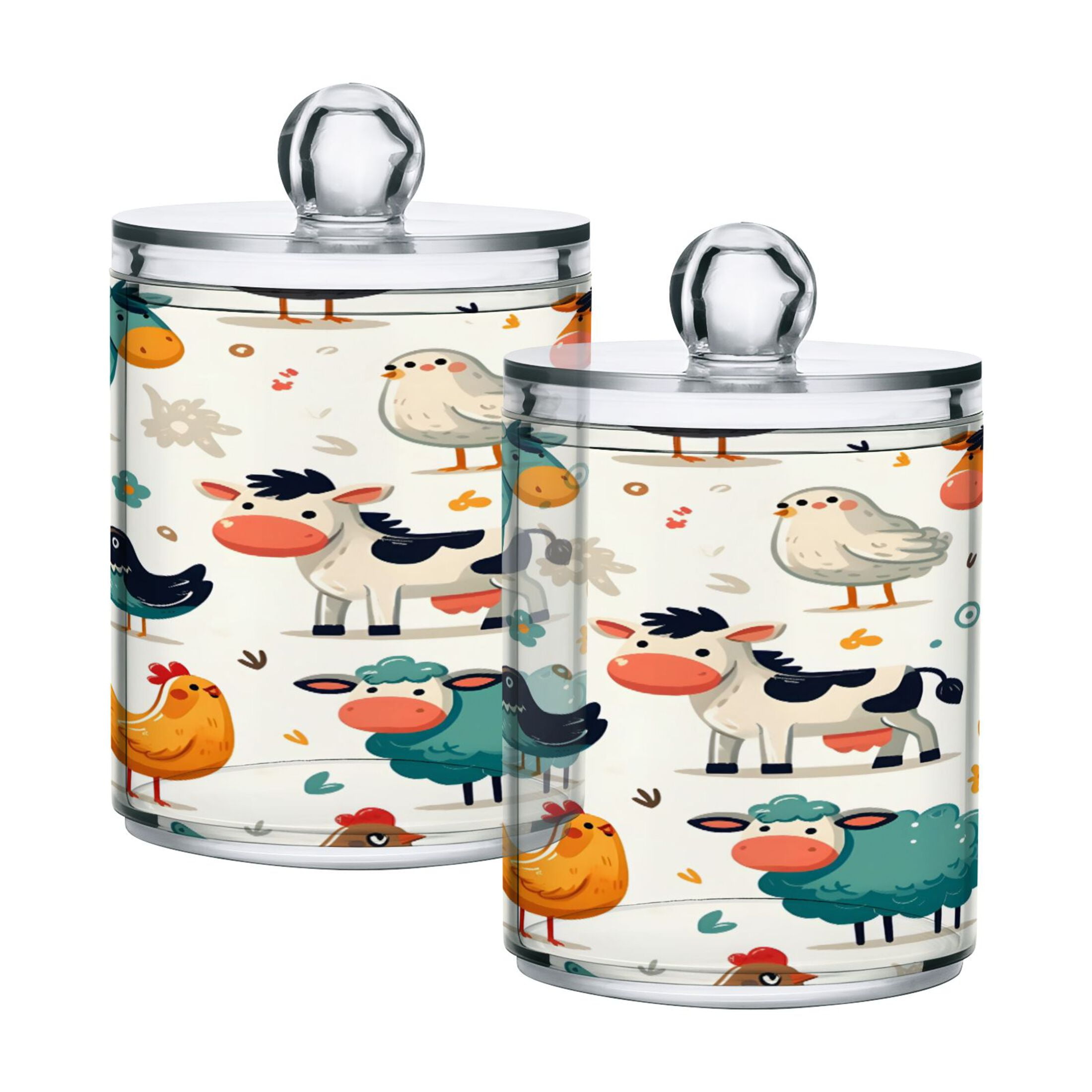 2 Pack Qtip Holder Dispenser Horse Cow Chicken Bird Sheep Clear Plastic ...