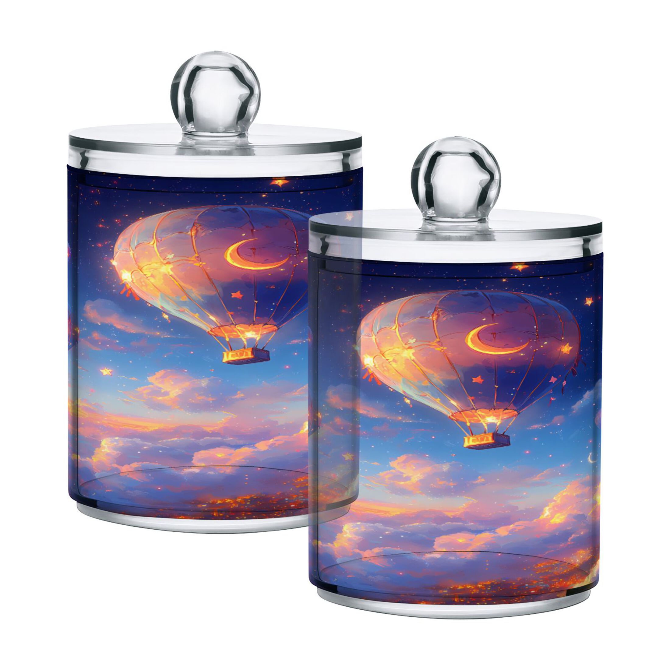 2 Pack Qtip Holder Dispenser Hot Air Balloons Floating in Sky Clear ...