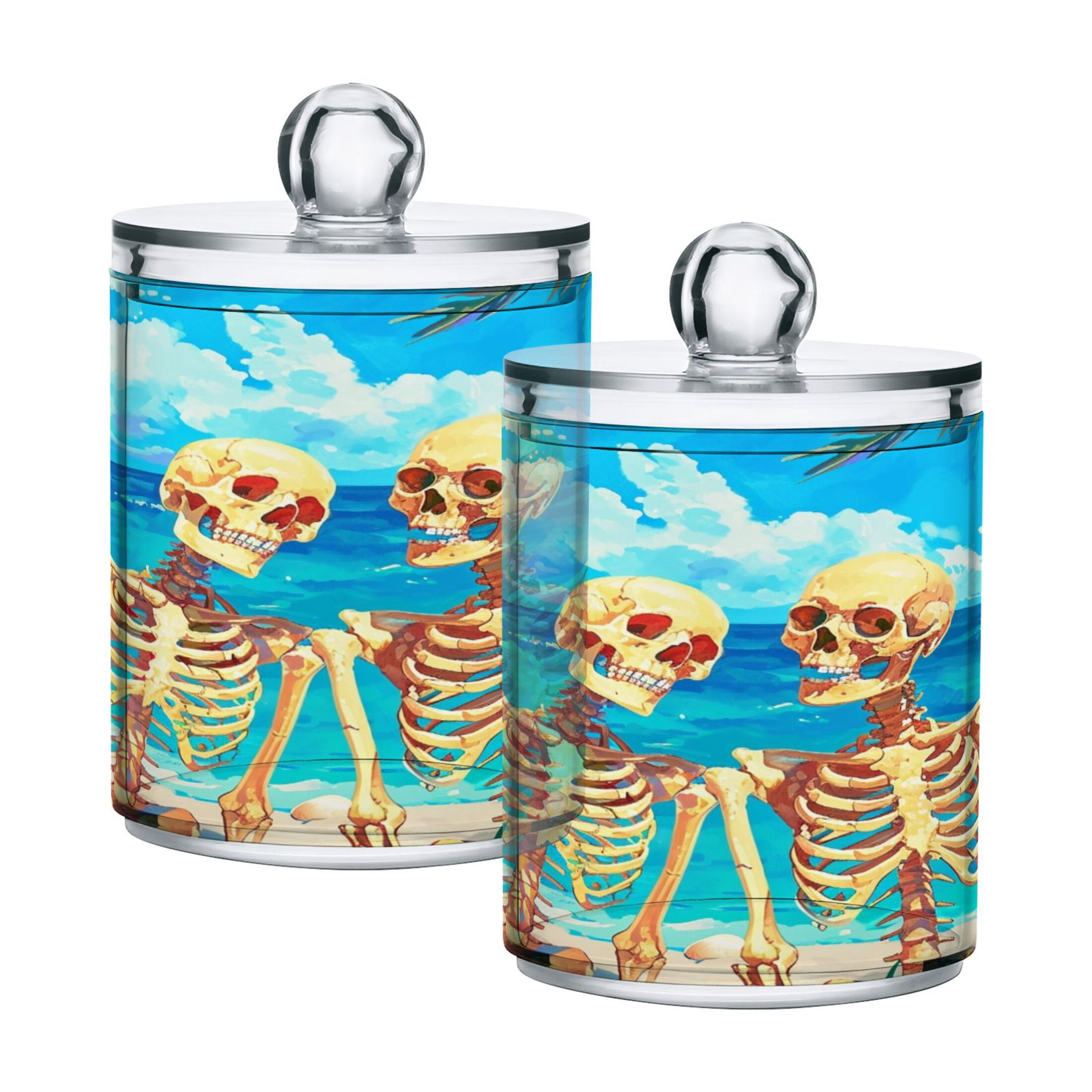 2 Pack Qtip Holder Dispenser Human Skeleton on Beach Clear Plastic ...