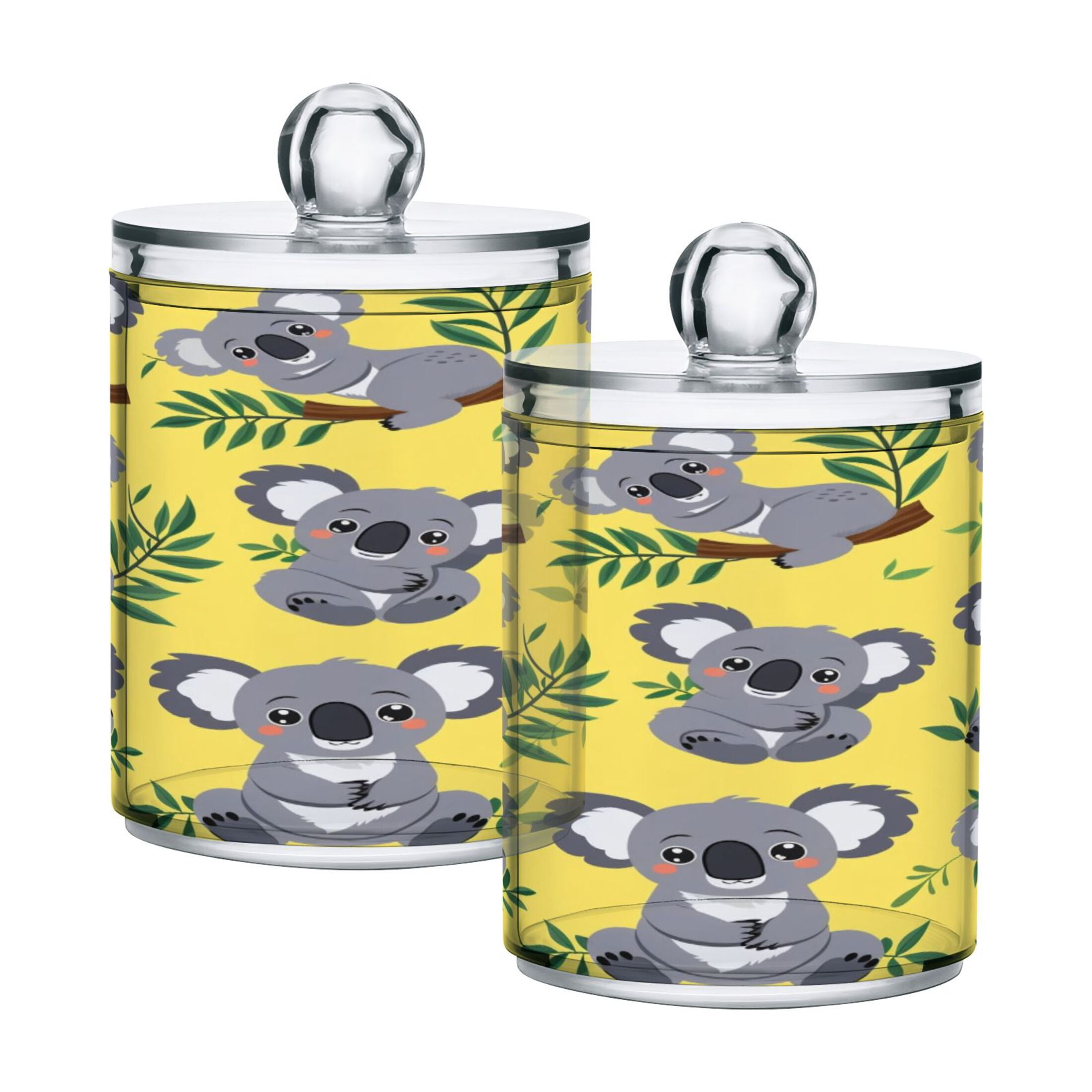 2 Pack Qtip Holder Dispenser Koala with Leaf Clear Plastic Storage ...