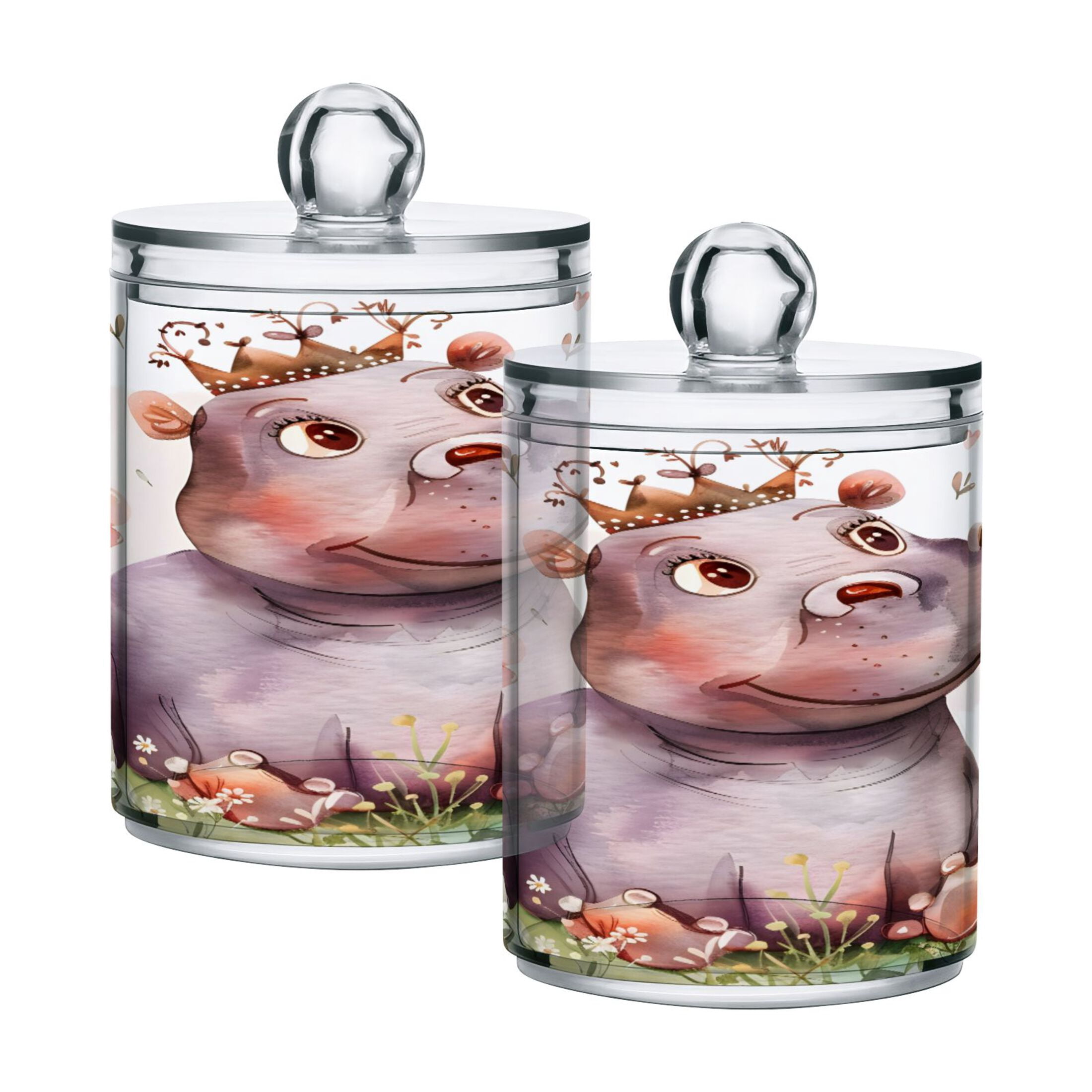 2 Pack Qtip Holder Dispenser Little Princess Hippo Clear Plastic ...