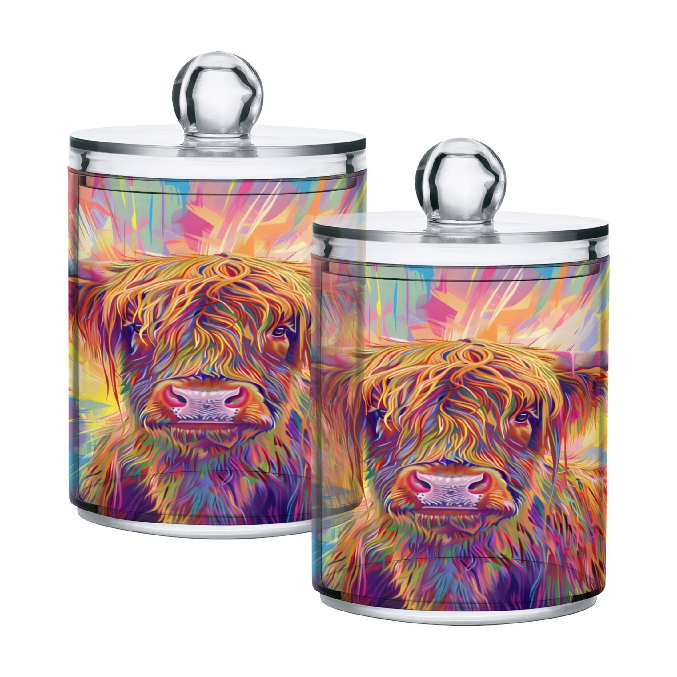 2 Pack Qtip Holder Dispenser Long Hair Highland Cow Cattle Clear ...