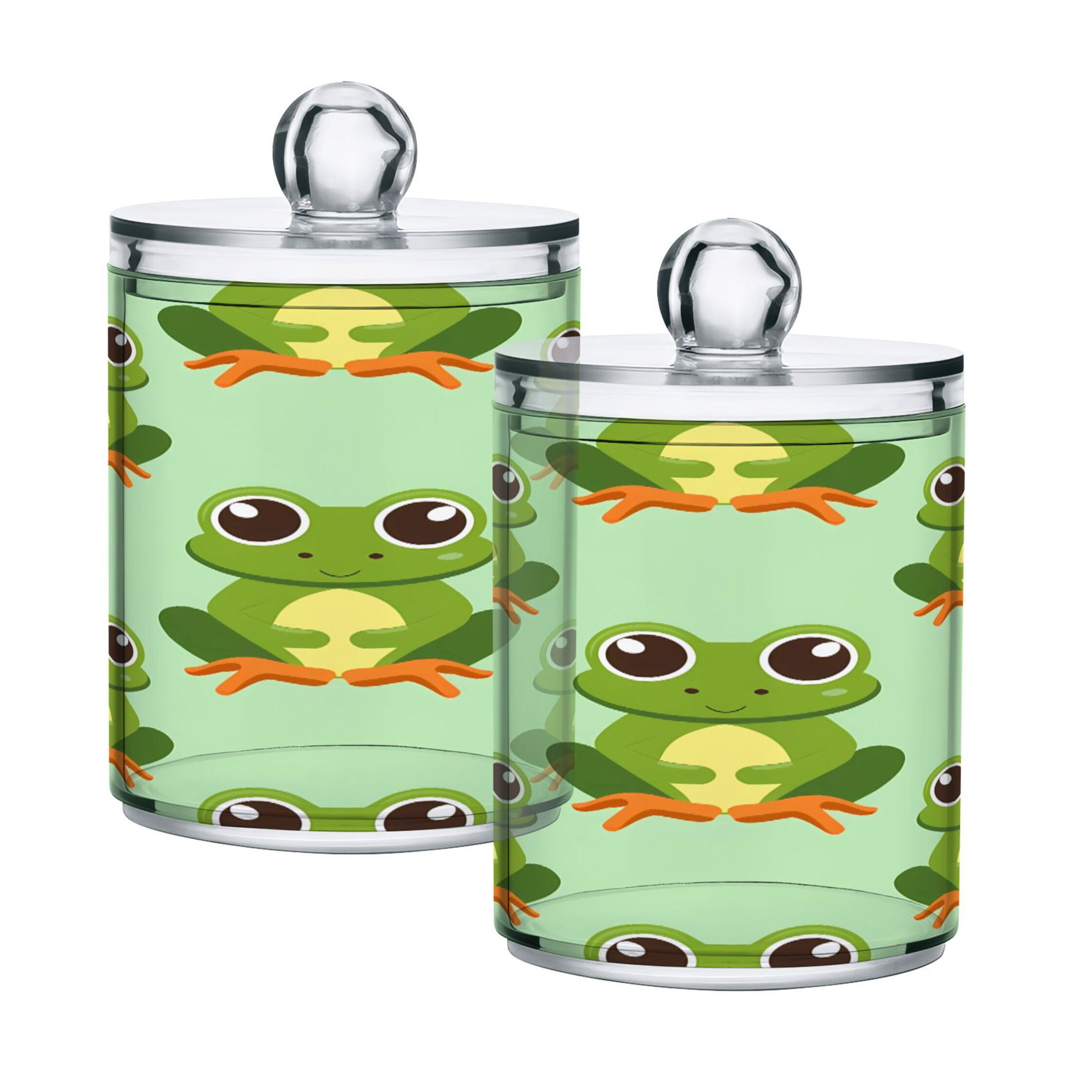2 Pack Qtip Holder Dispenser Lovely Frogs Clear Plastic Storage ...
