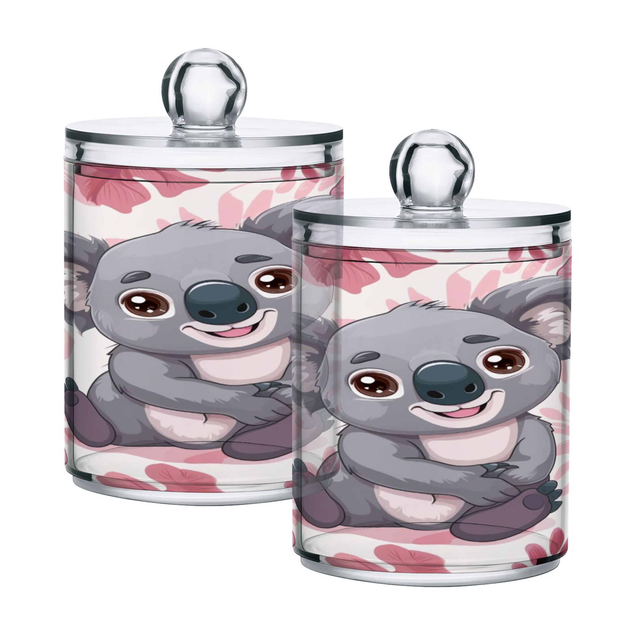 2 Pack Qtip Holder Dispenser Lovely Koala and Leaf Clear Plastic ...
