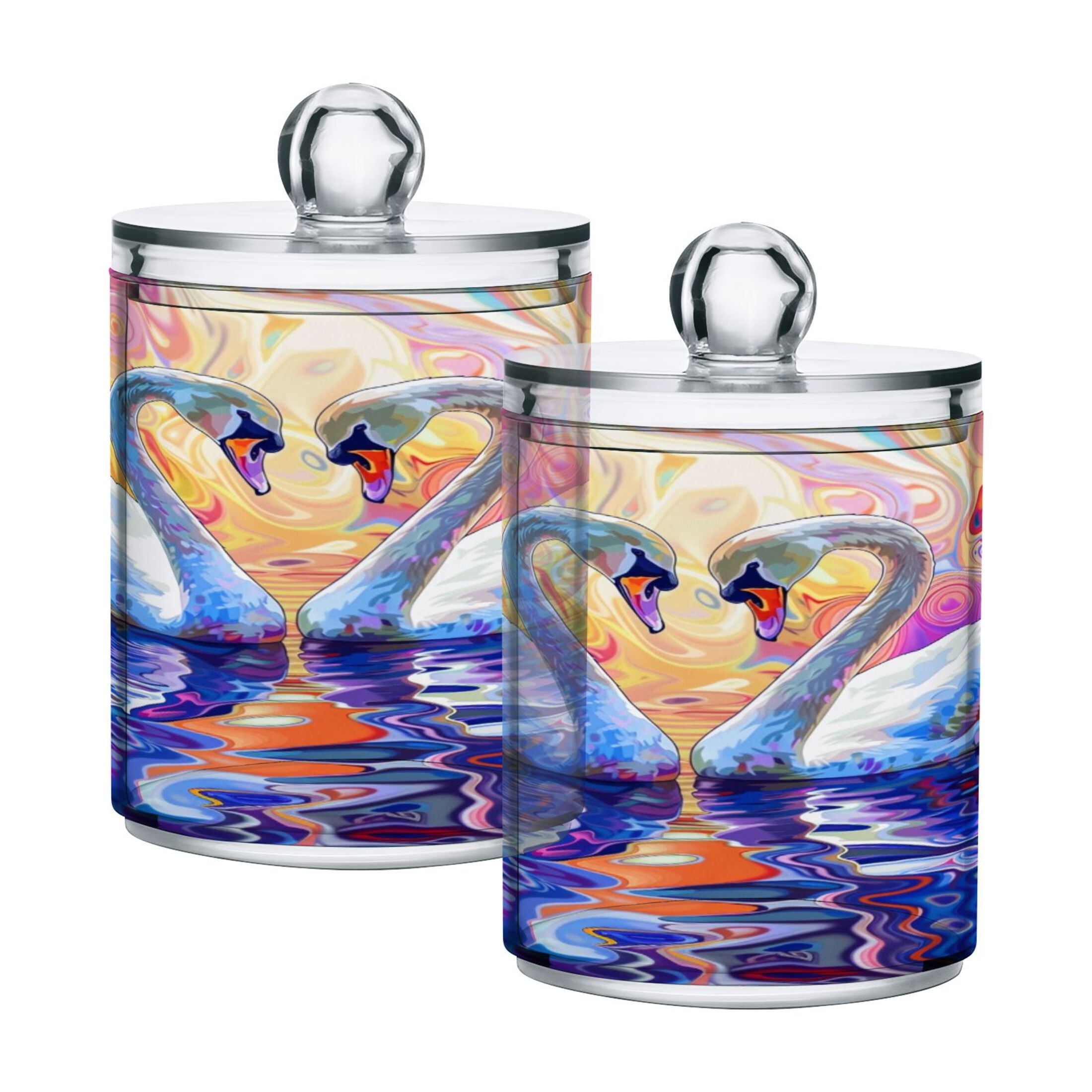 2 Pack Qtip Holder Dispenser Loving Swan Clear Plastic Storage ...