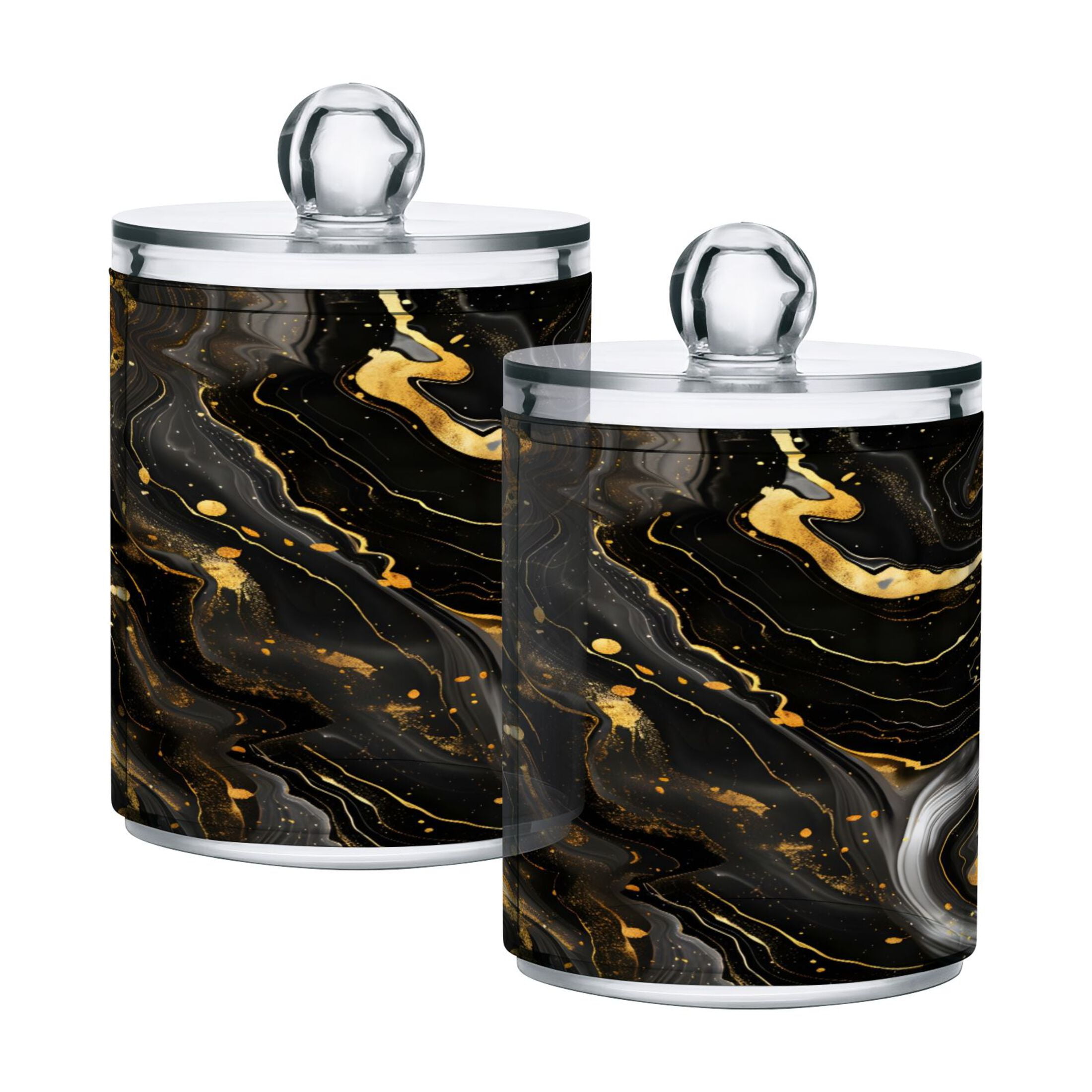 2 Pack Qtip Holder Dispenser Luxury Black Gold Marble Clear Plastic ...