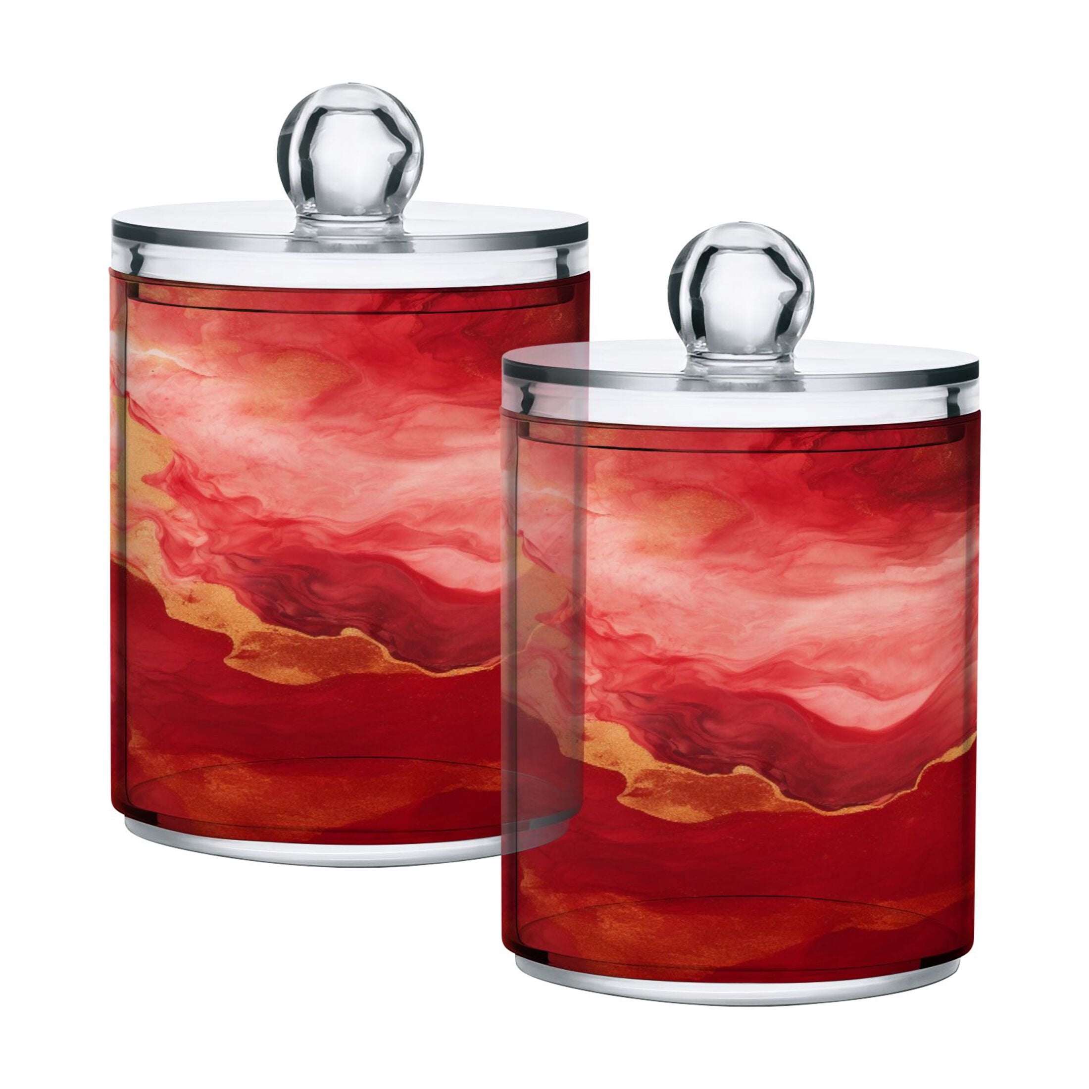 2 Pack Qtip Holder Dispenser Magenta Red Marble Clear Plastic Storage ...