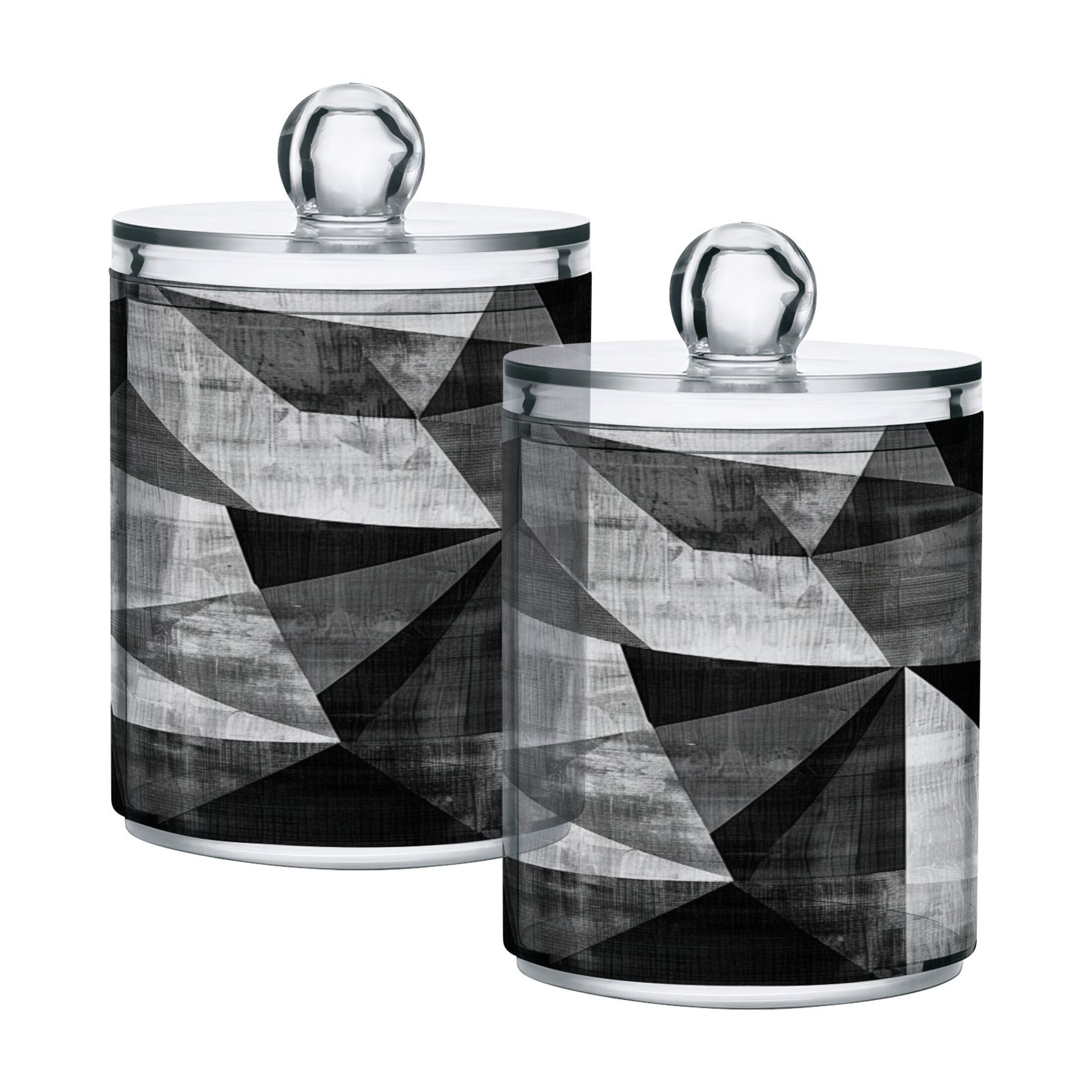 2 Pack Qtip Holder Dispenser Modern Geometric Sketch Art Clear Plastic ...