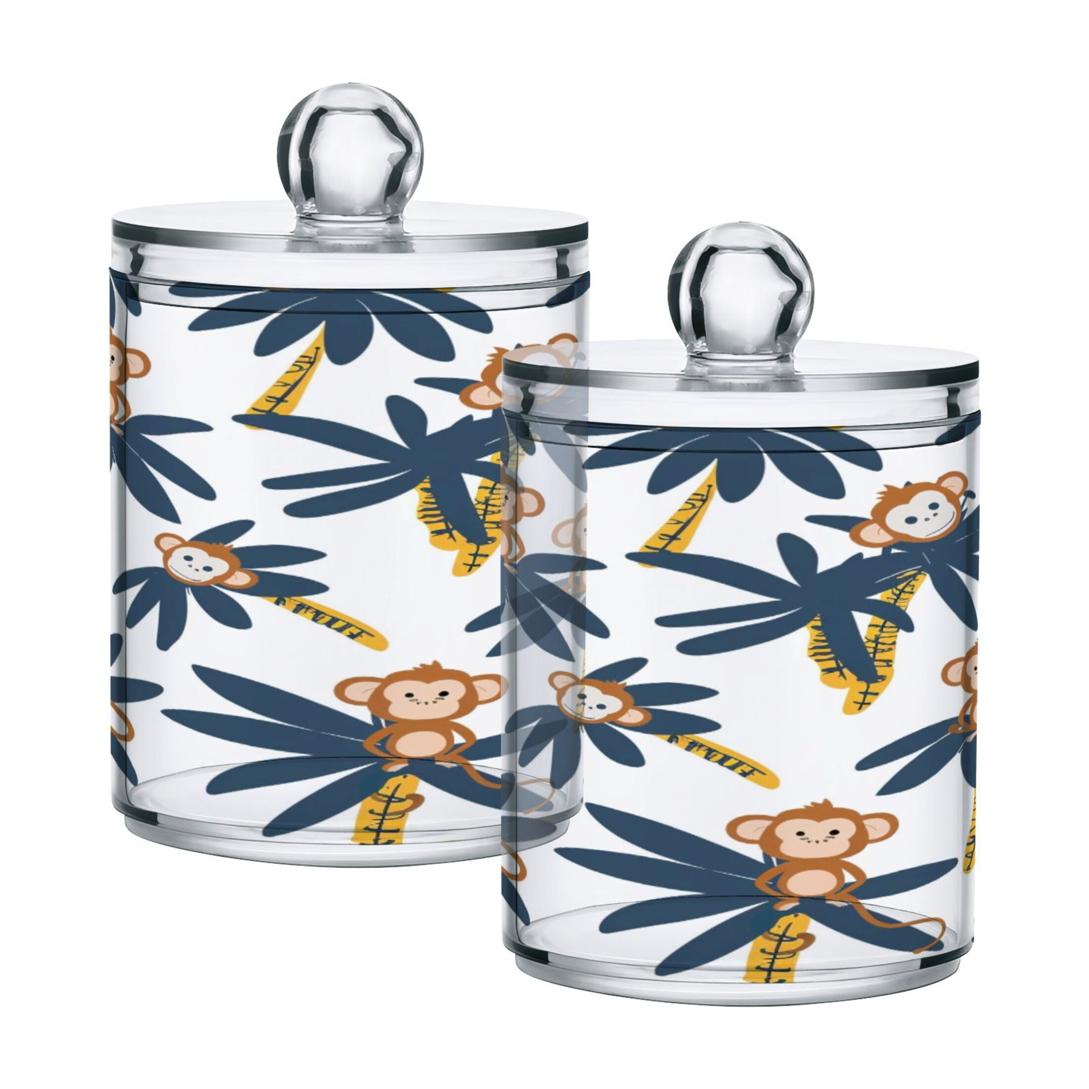 2 Pack Qtip Holder Dispenser Monkey on Tree Clear Plastic Storage ...