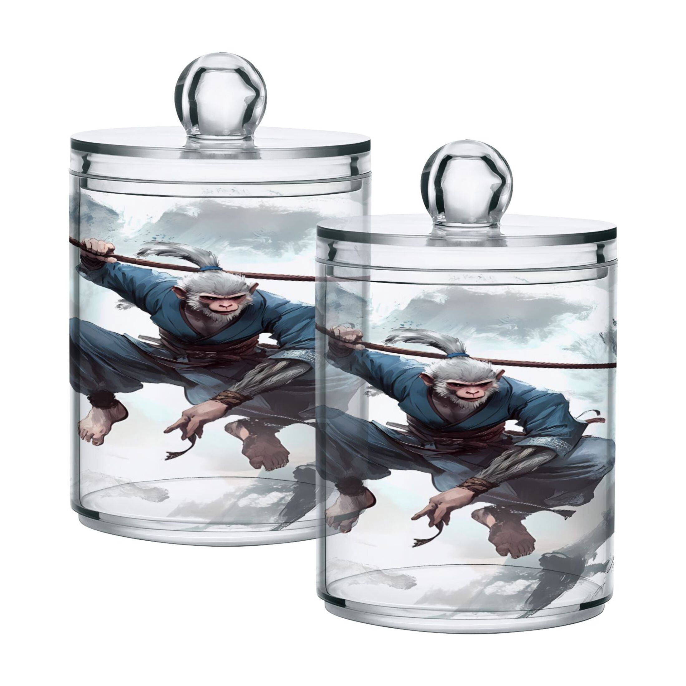 2 Pack Qtip Holder Dispenser Monkey with Rod Clear Plastic Storage ...