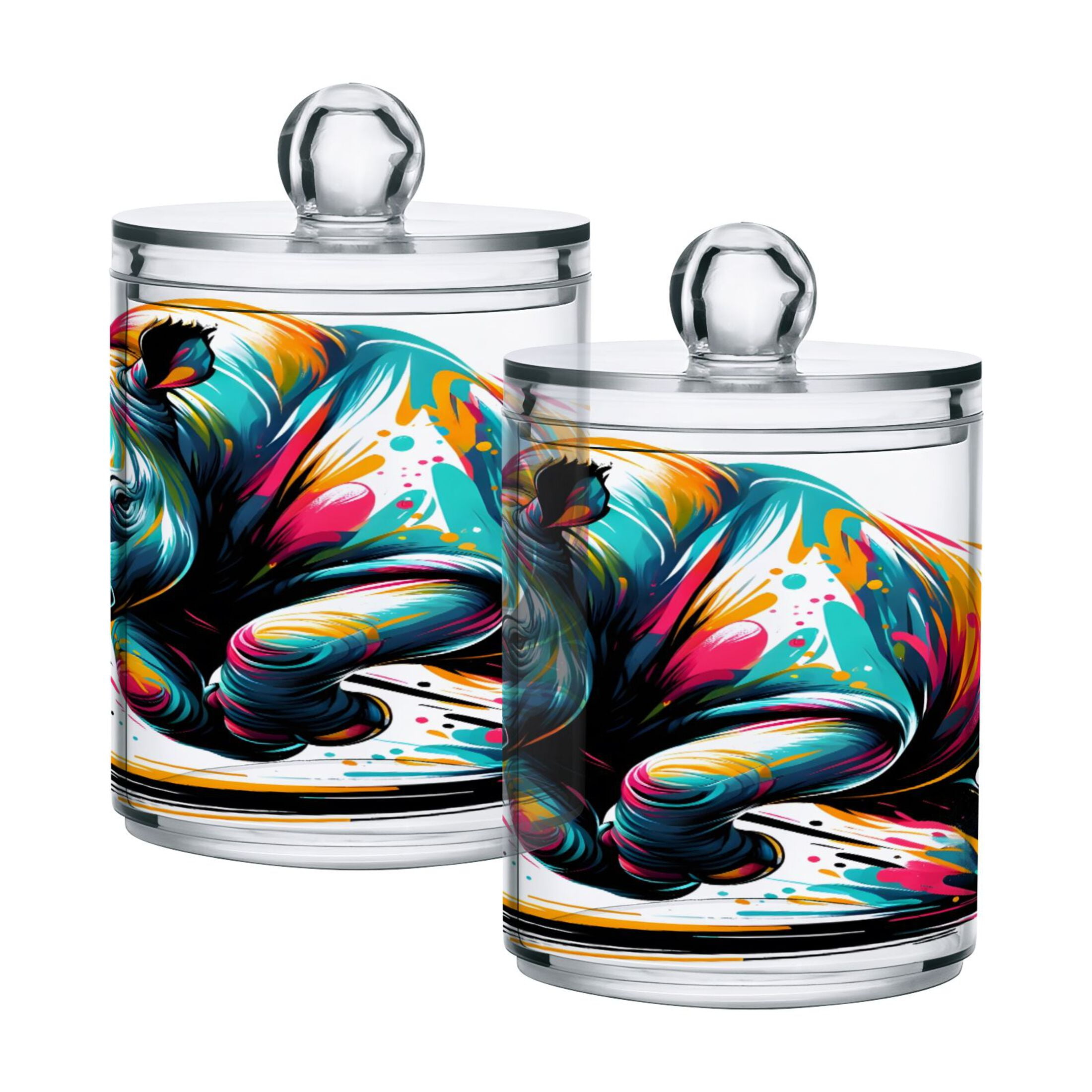 2 Pack Qtip Holder Dispenser Multi Colored Rhino Clear Plastic Storage ...
