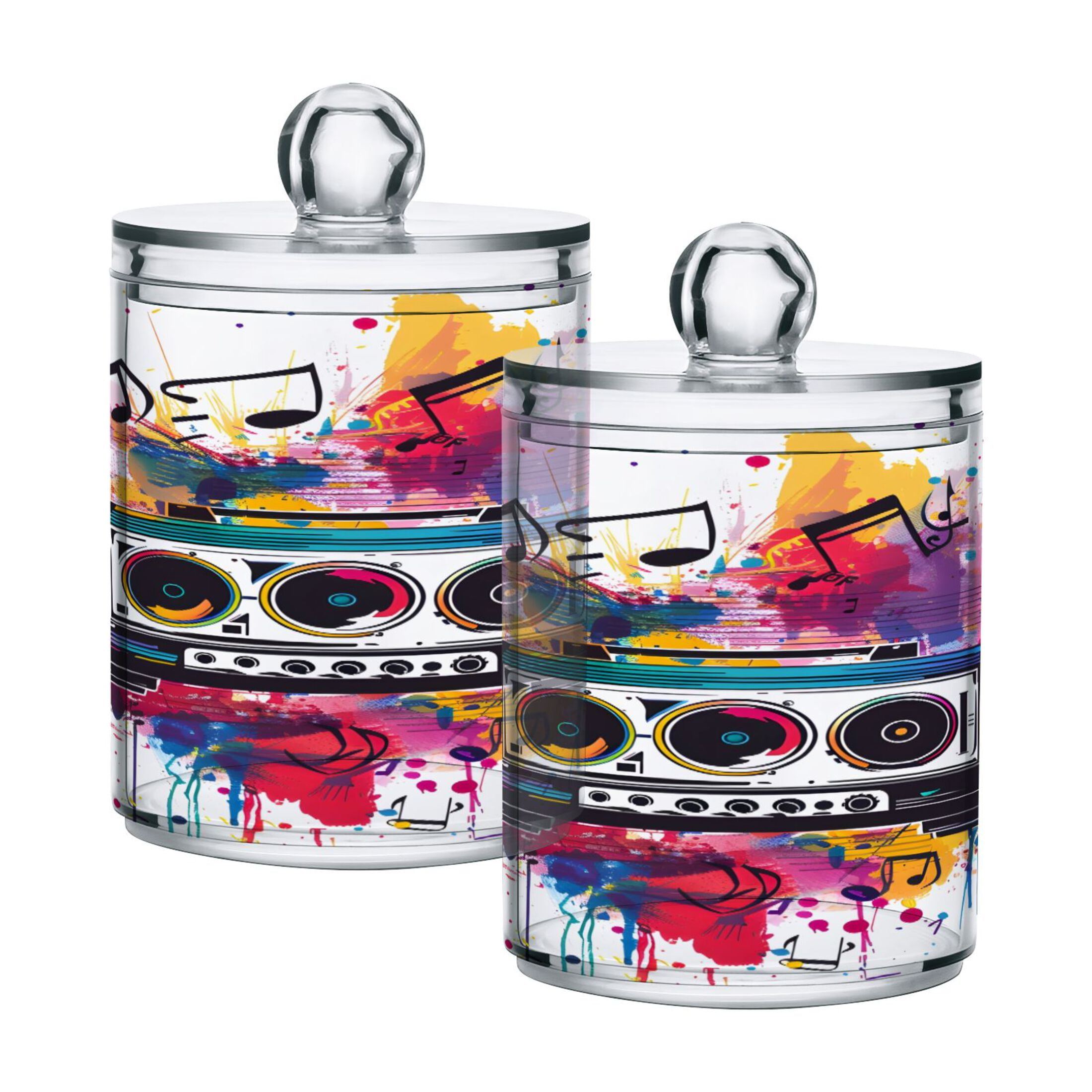 2 Pack Qtip Holder Dispenser Musical Notes and Sound Clear Plastic ...