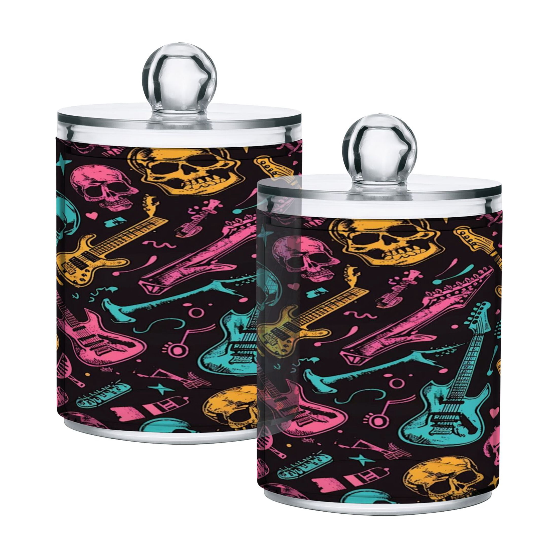 2 Pack Qtip Holder Dispenser Neon Guitar and Skull Clear Plastic ...
