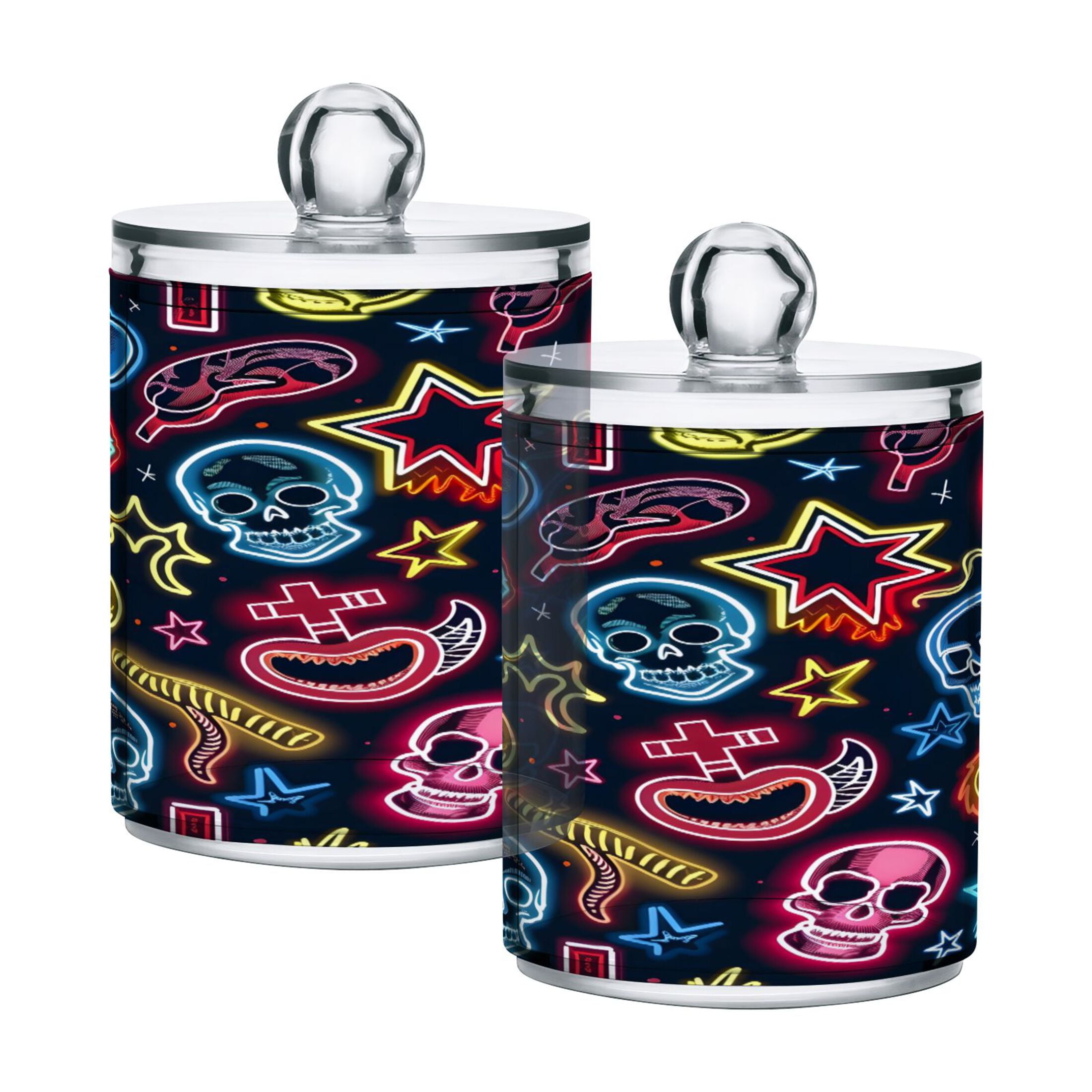 2 Pack Qtip Holder Dispenser Neon Skull Star Sausage Clear Plastic ...