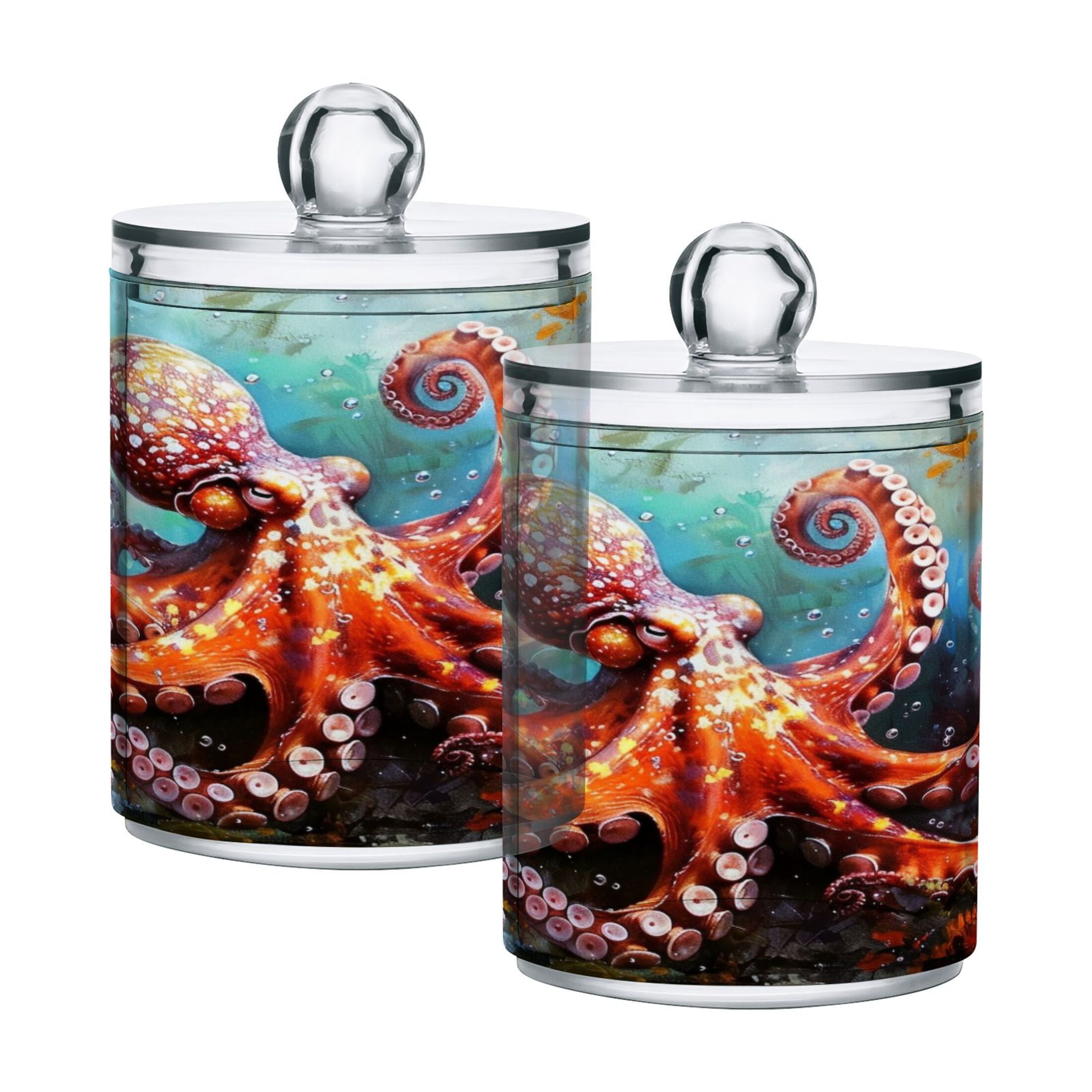 2 Pack Qtip Holder Dispenser Octopus in Bottom Sea Clear Plastic ...