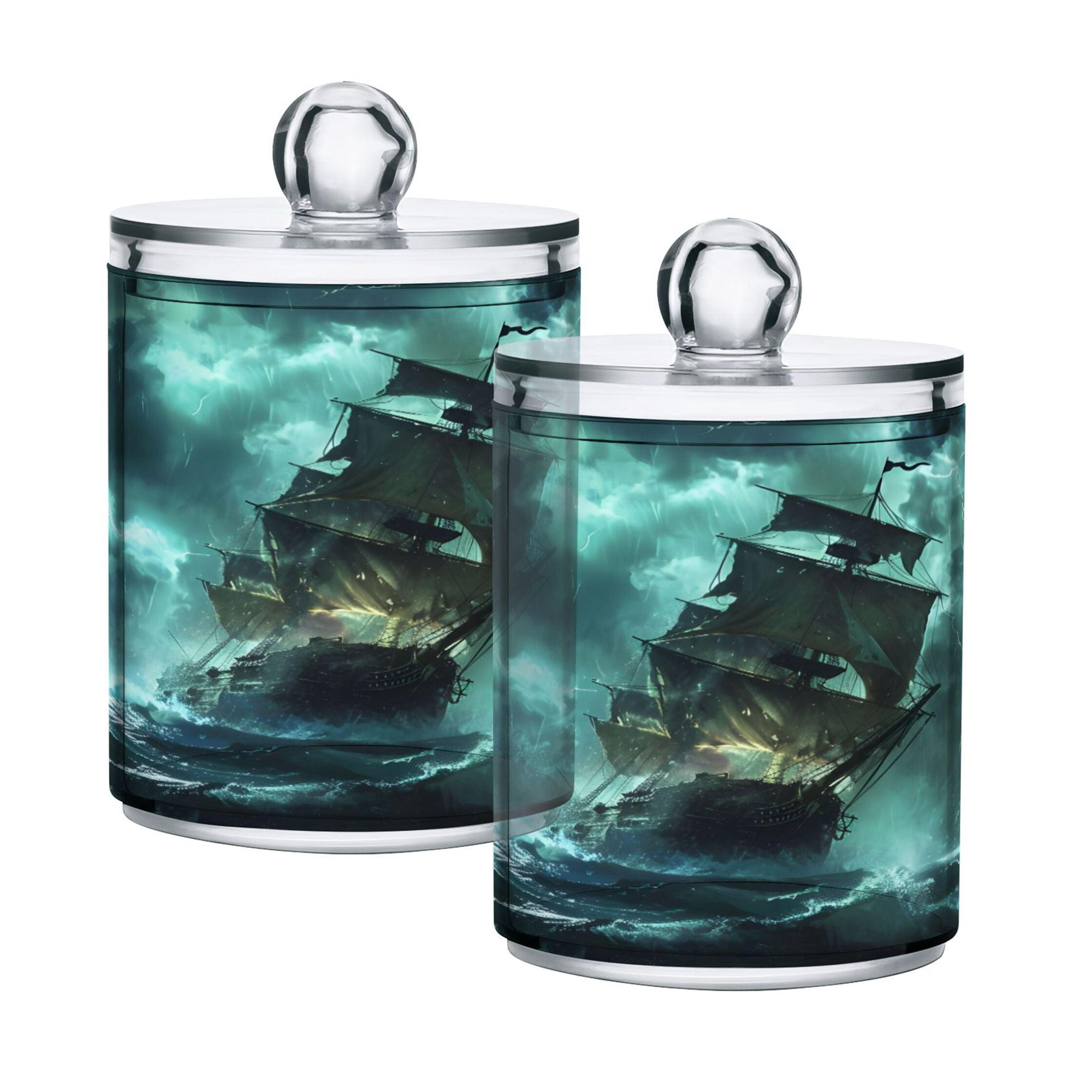 2 Pack Qtip Holder Dispenser Old Ship in Storm Sea Clear Plastic ...
