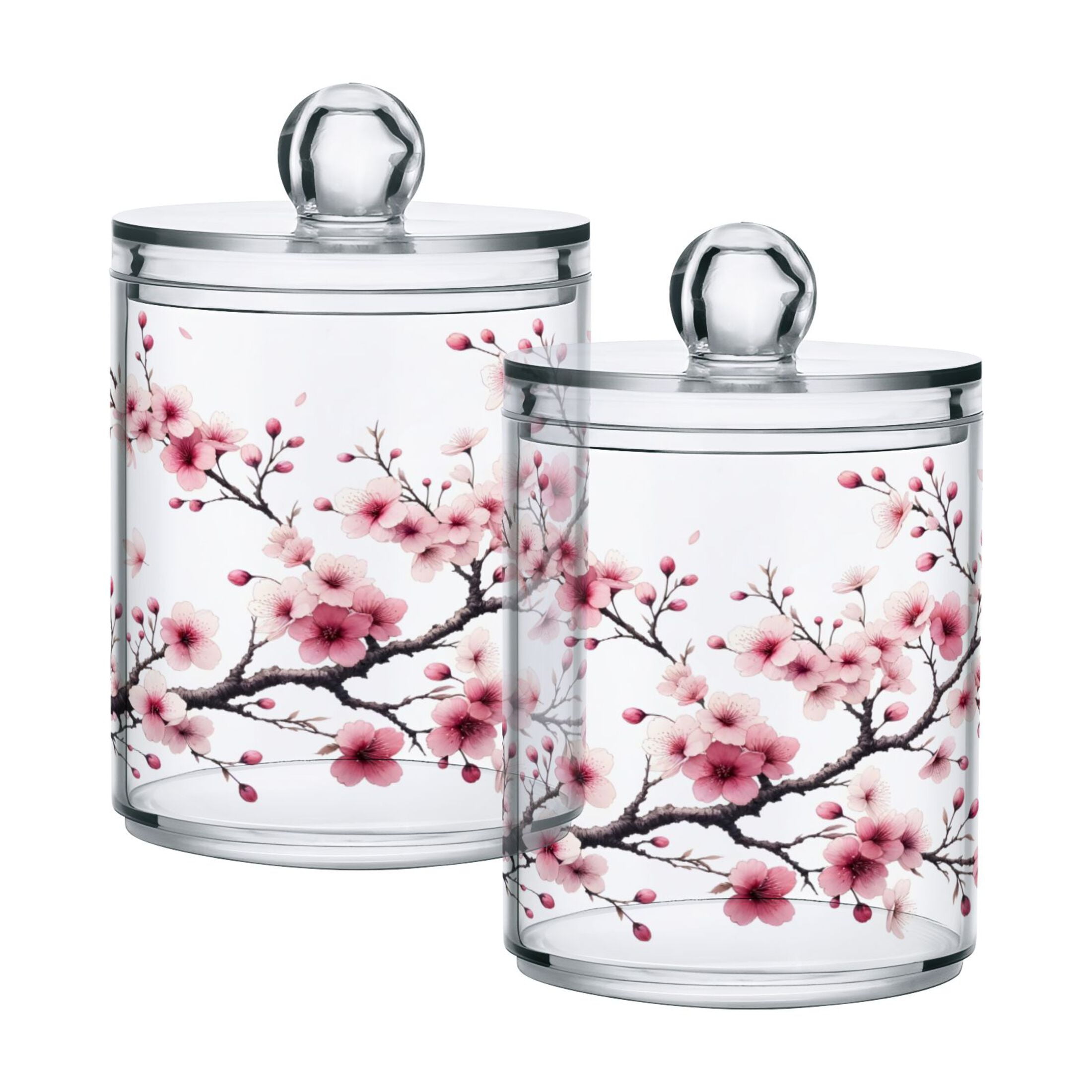 2 Pack Qtip Holder Dispenser Oriental Cherry Flowers Clear Plastic ...