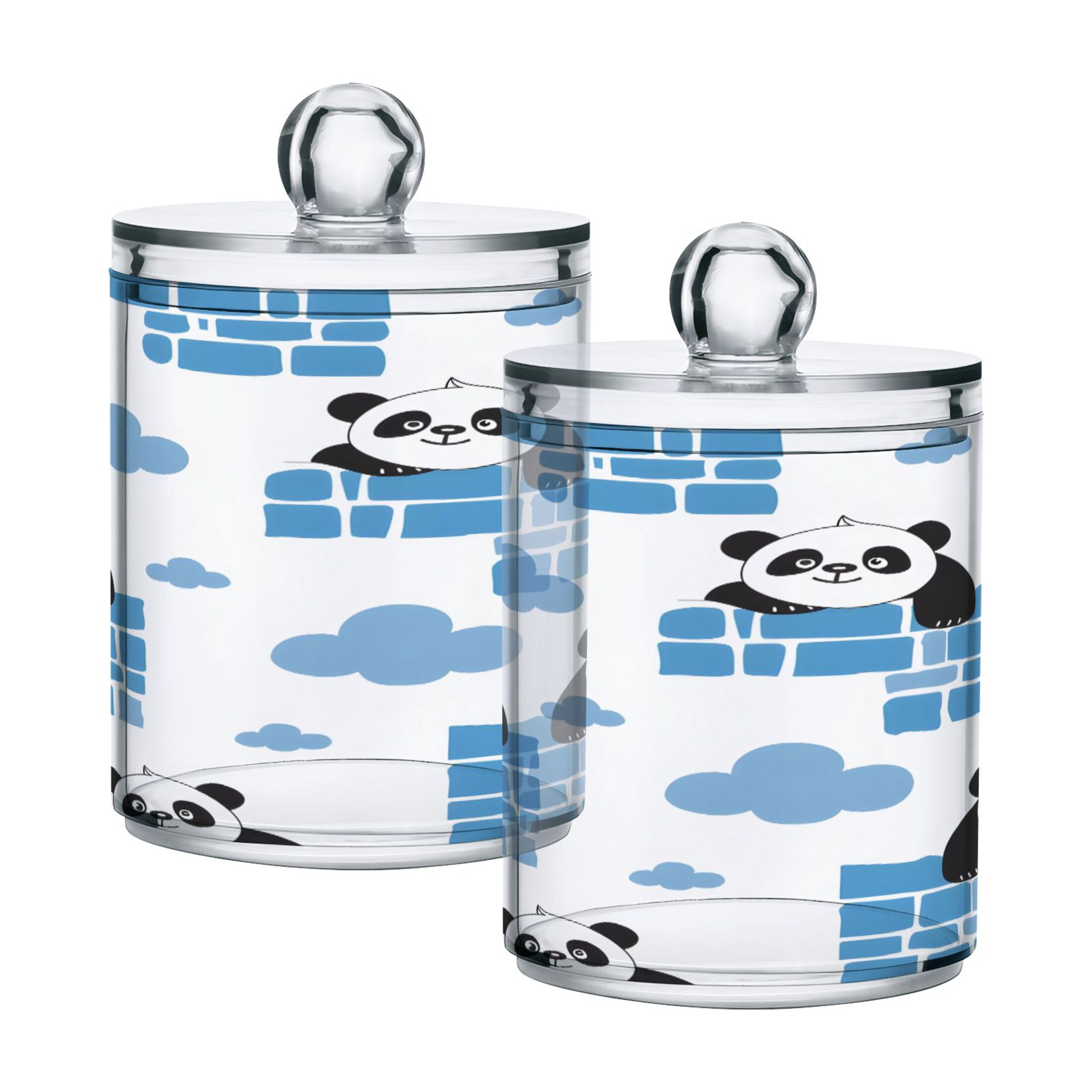 2 Pack Qtip Holder Dispenser Panda Lying on Wall Clear Plastic Storage ...