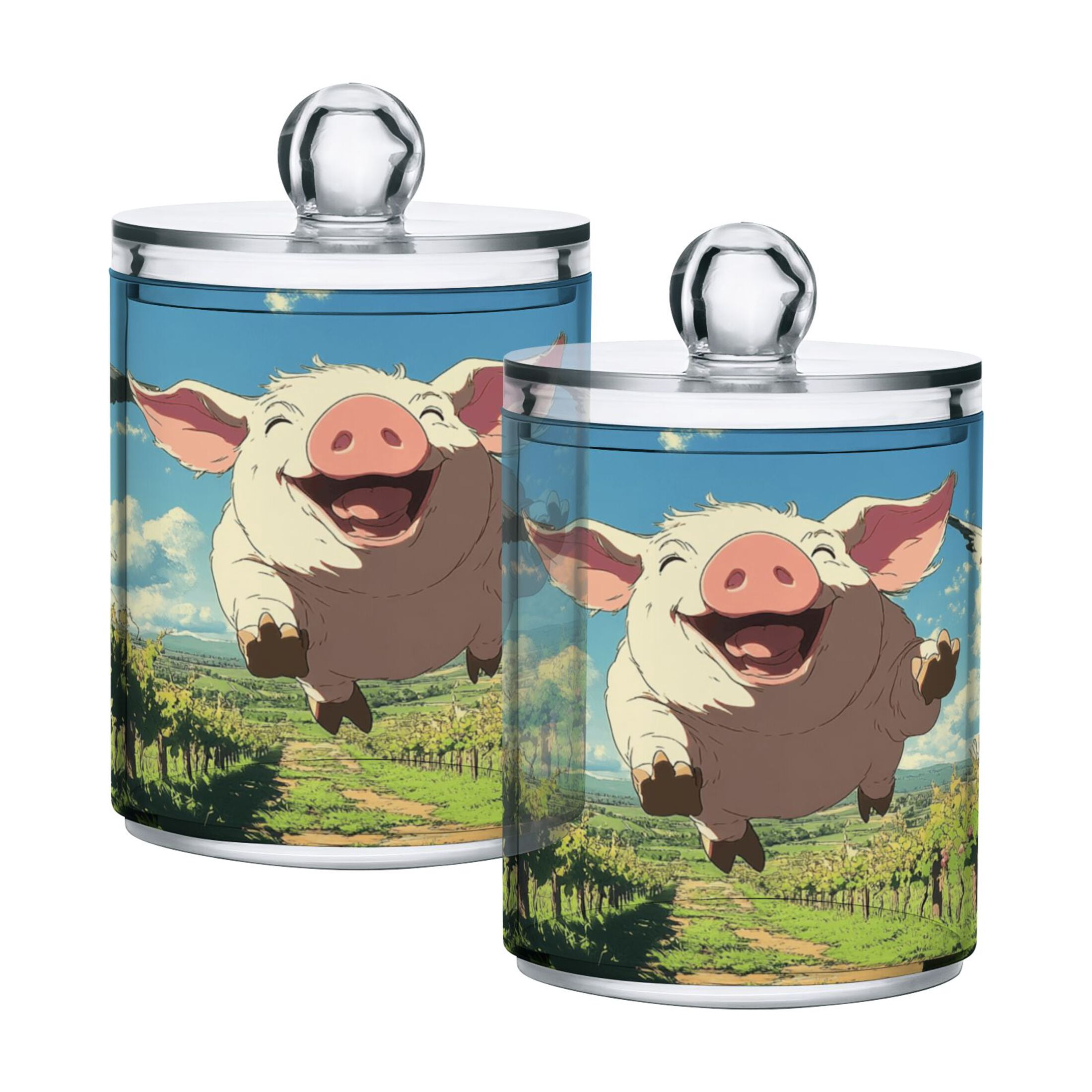 2 Pack Qtip Holder Dispenser Pig and Seagulls Clear Plastic Storage ...