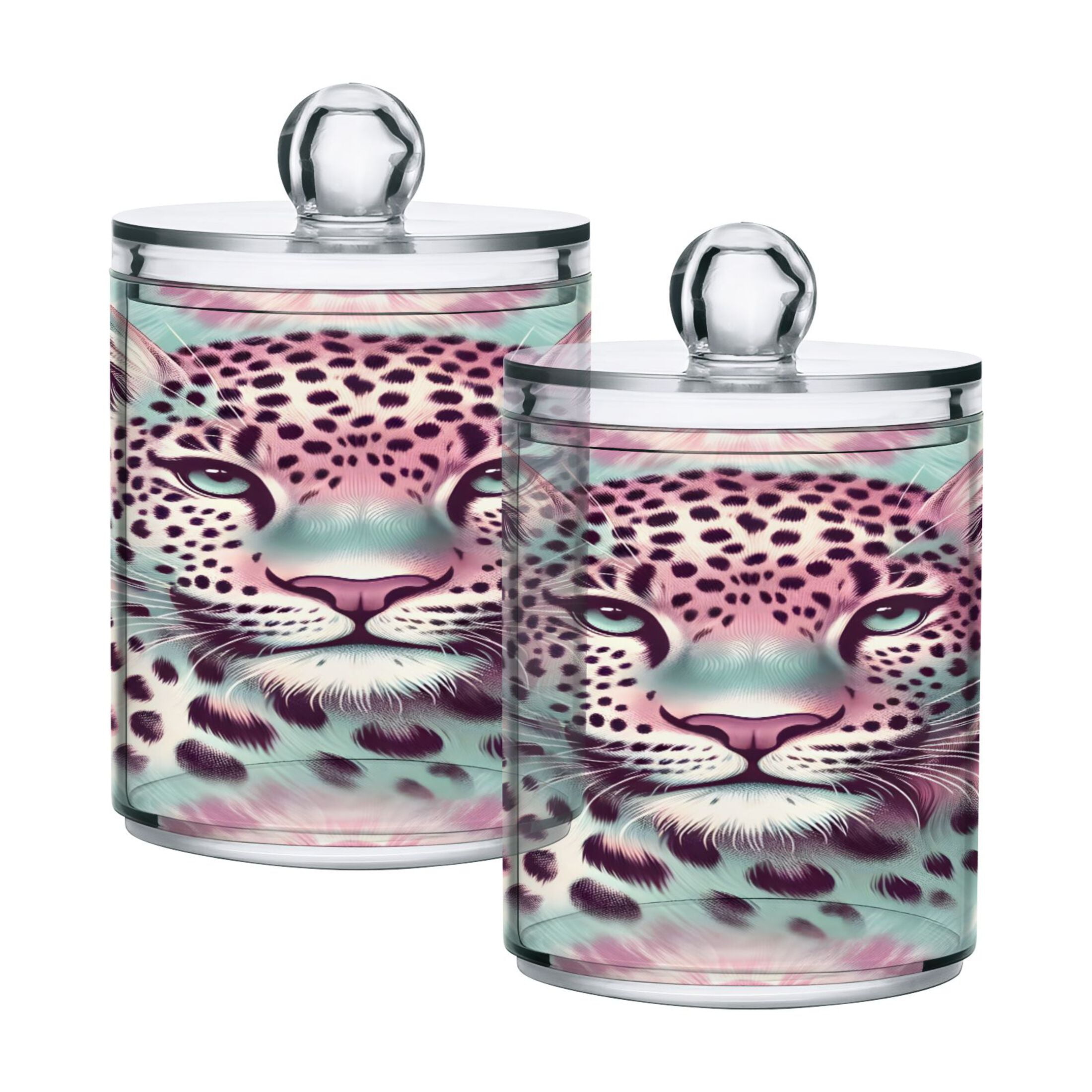 2 Pack Qtip Holder Dispenser Pink Leopard Animal Clear Plastic Storage ...