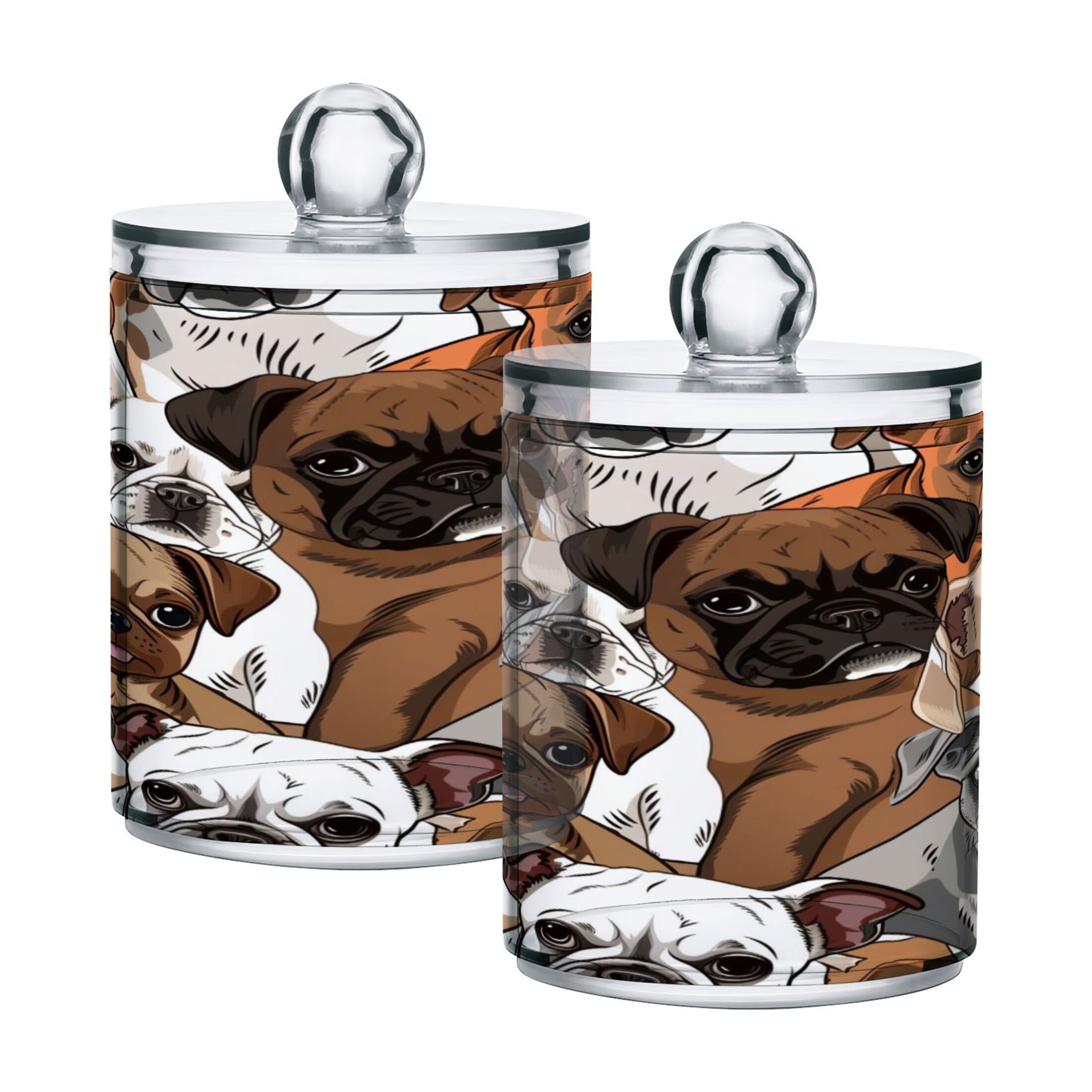 2 Pack Qtip Holder Dispenser Pugs Dog and French Bulldogs Clear Plastic ...