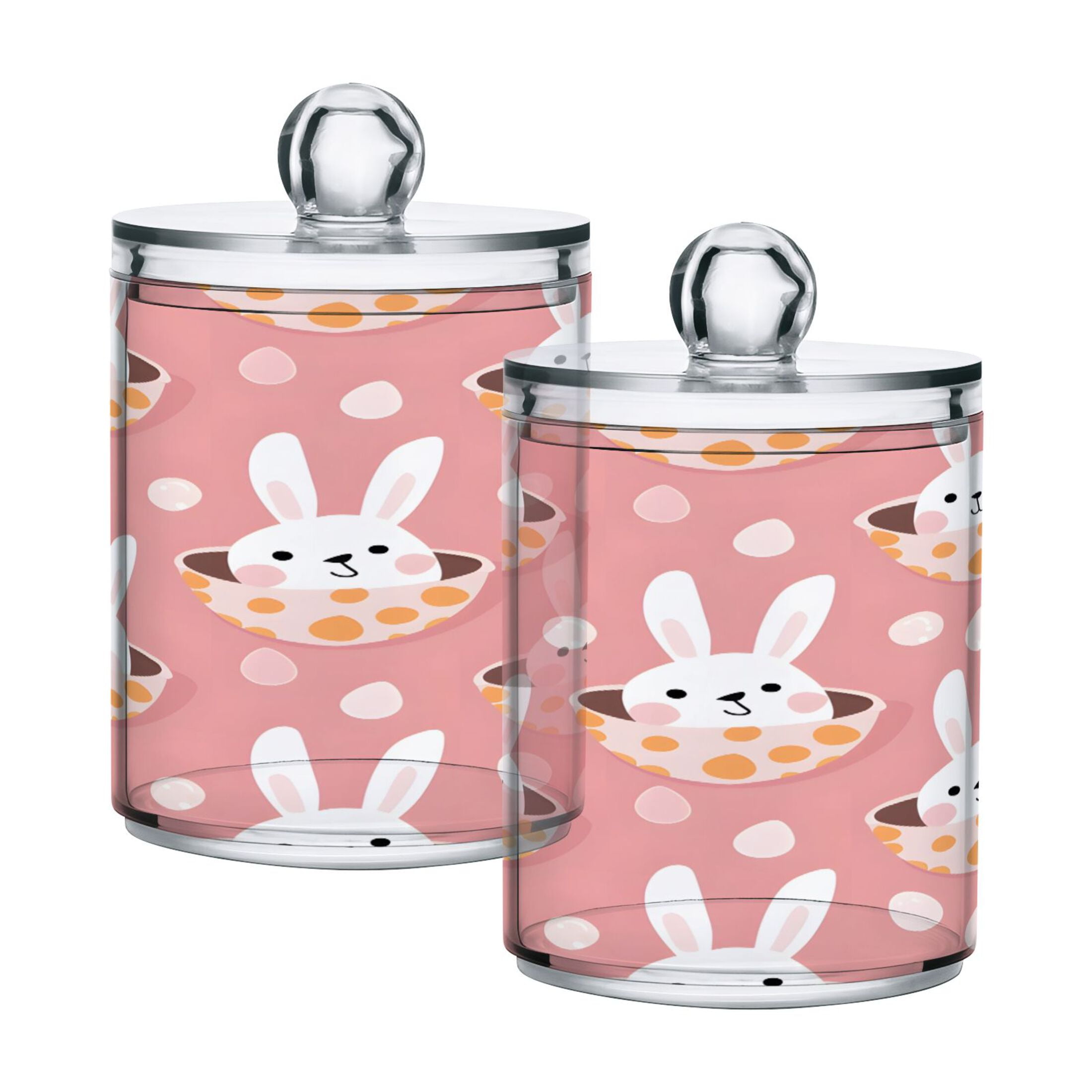 2 Pack Qtip Holder Dispenser Rabbit in Egg Clear Plastic Storage ...