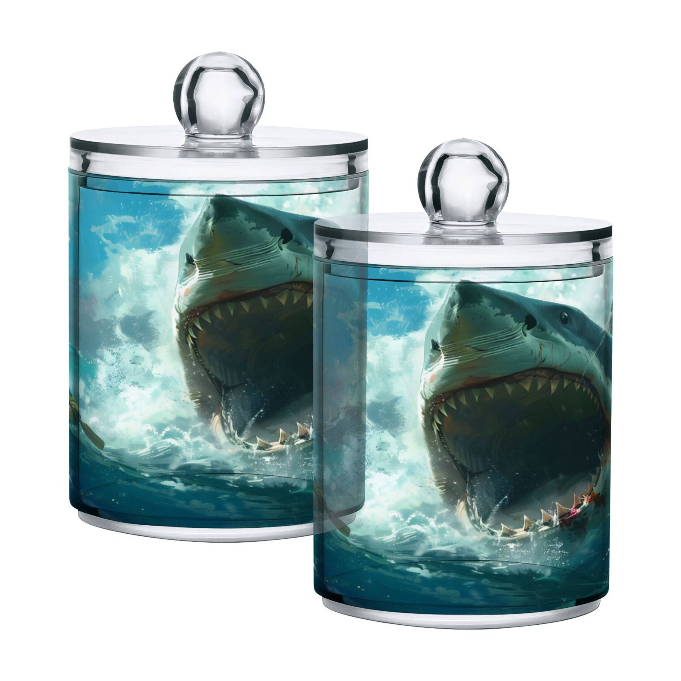 2 Pack Qtip Holder Dispenser Raft Life with Shark Clear Plastic Storage ...
