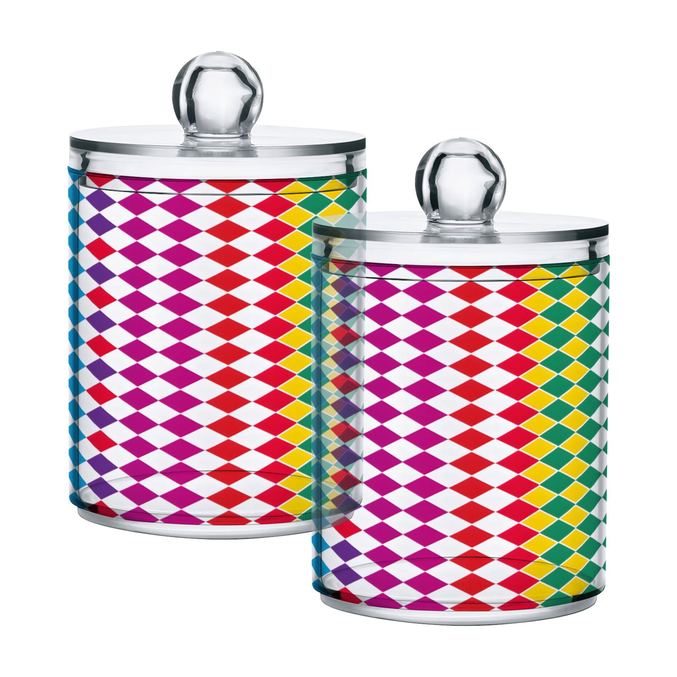 2 Pack Qtip Holder Dispenser Rainbow Harlequin Squares Clear Plastic ...