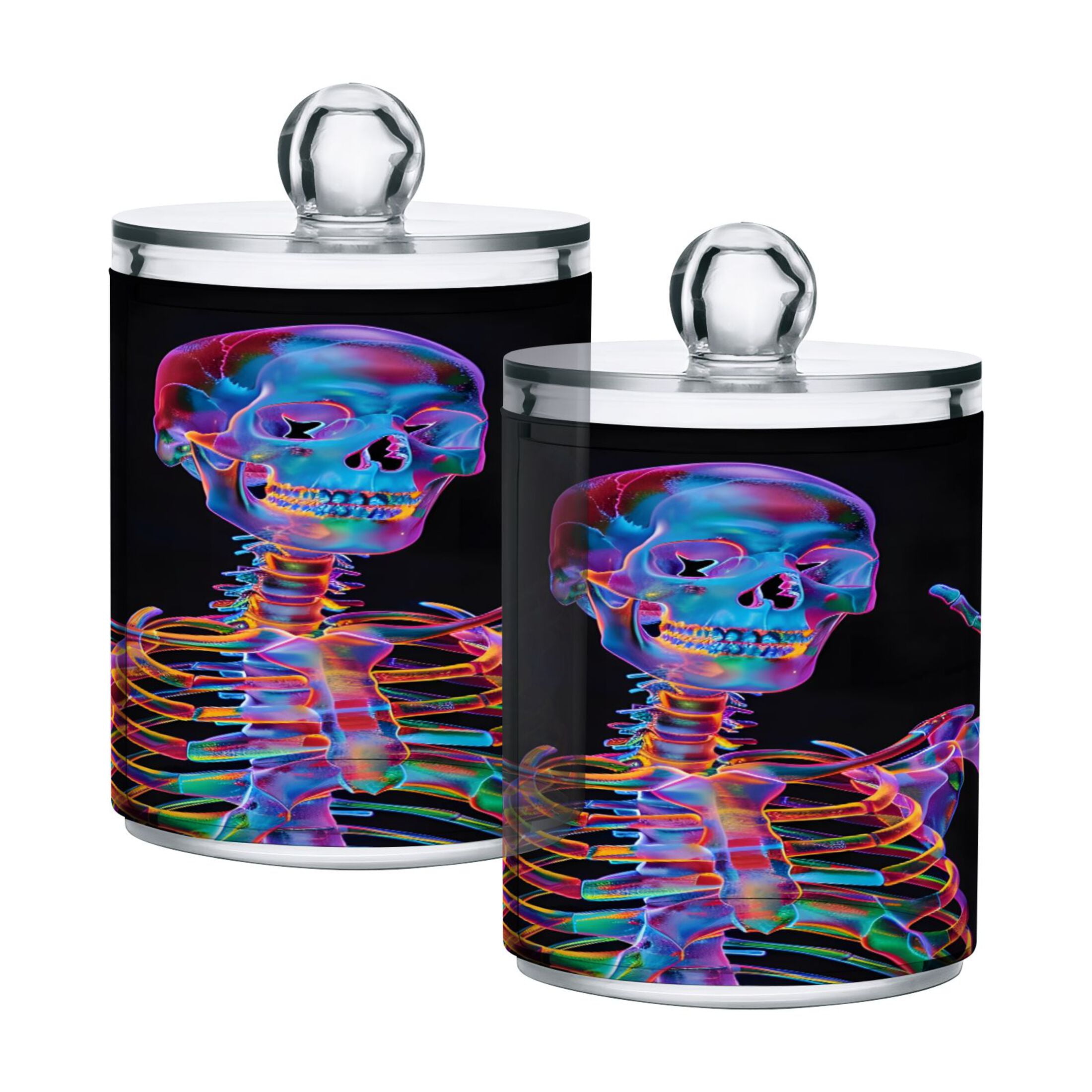 2 Pack Qtip Holder Dispenser Rainbow Skull Skeleton Clear Plastic ...